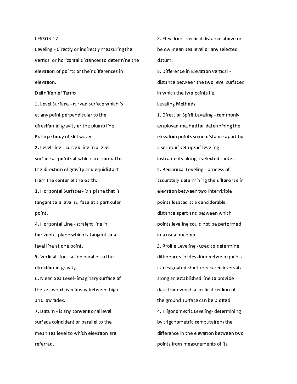 Lesson 12 - Elementary Surveying - LESSON 12 Leveling - directly or ...