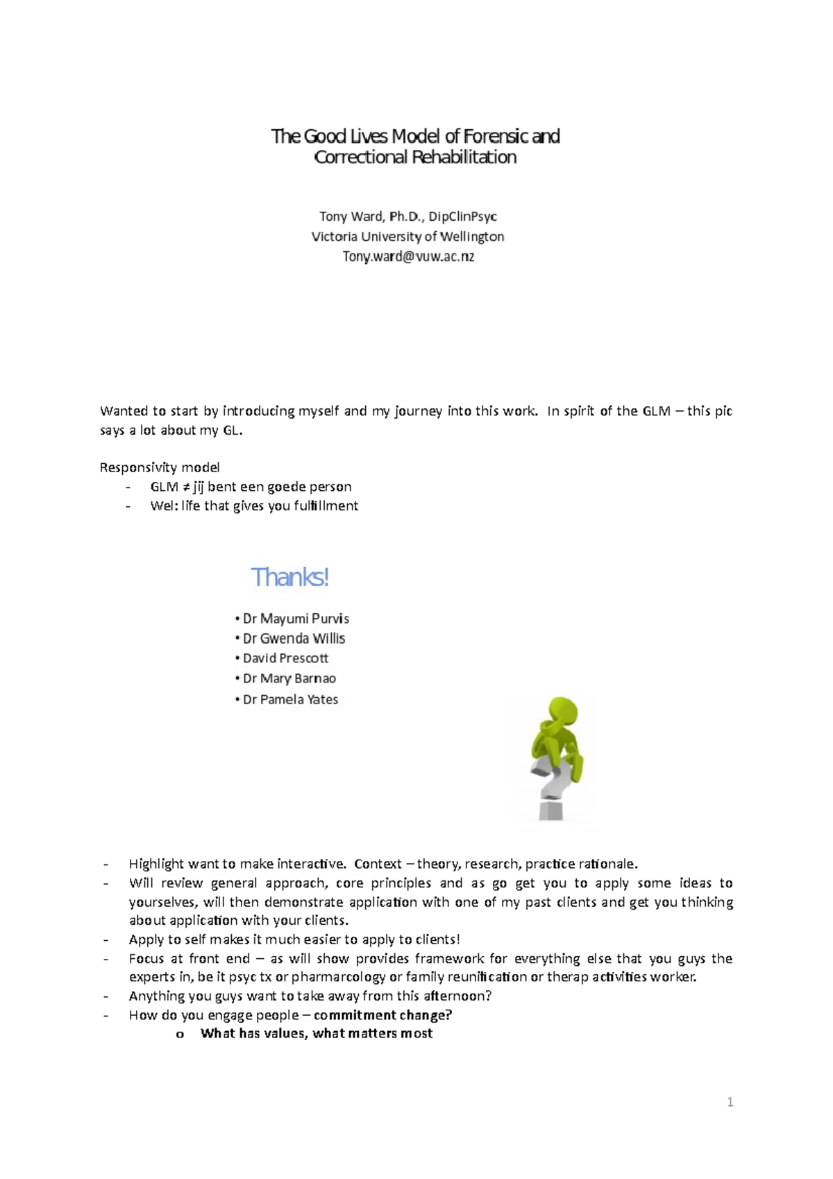 GLM - Notities - The Good Lives Model of Forensic and Correctional ...