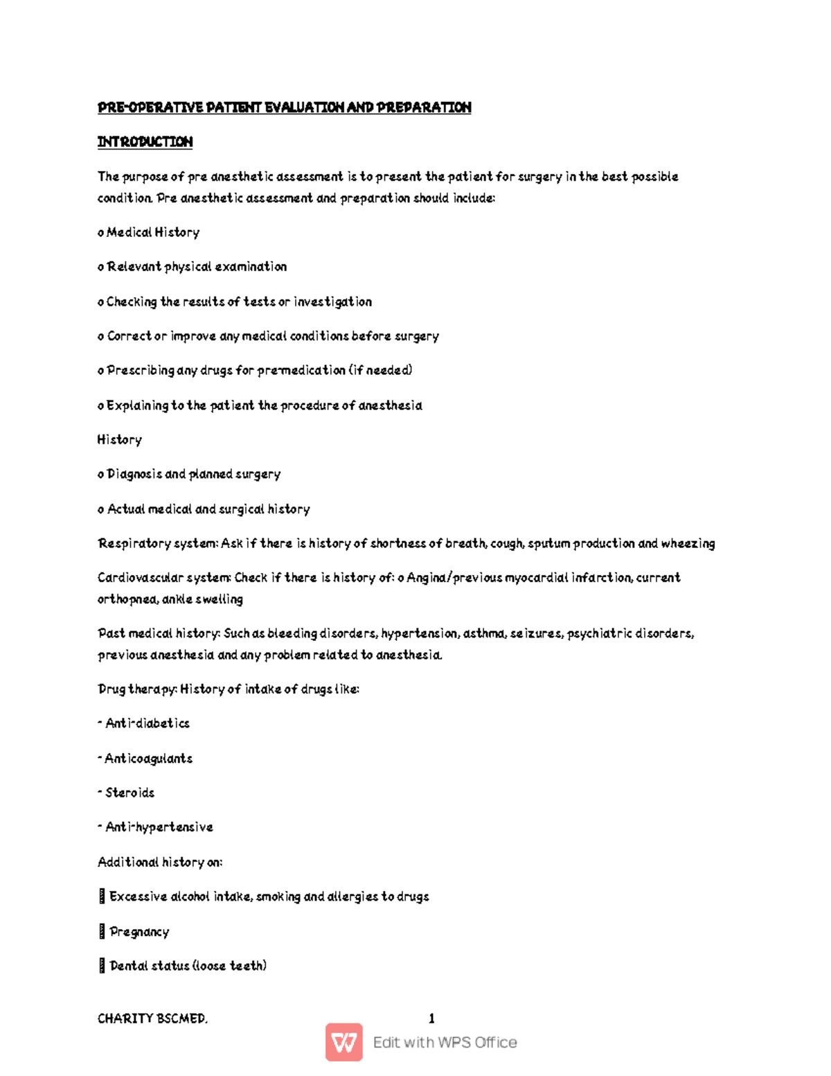 principles of Anaesthesia - PRE-OPERATIVE PATIENT EVALUATION AND ...