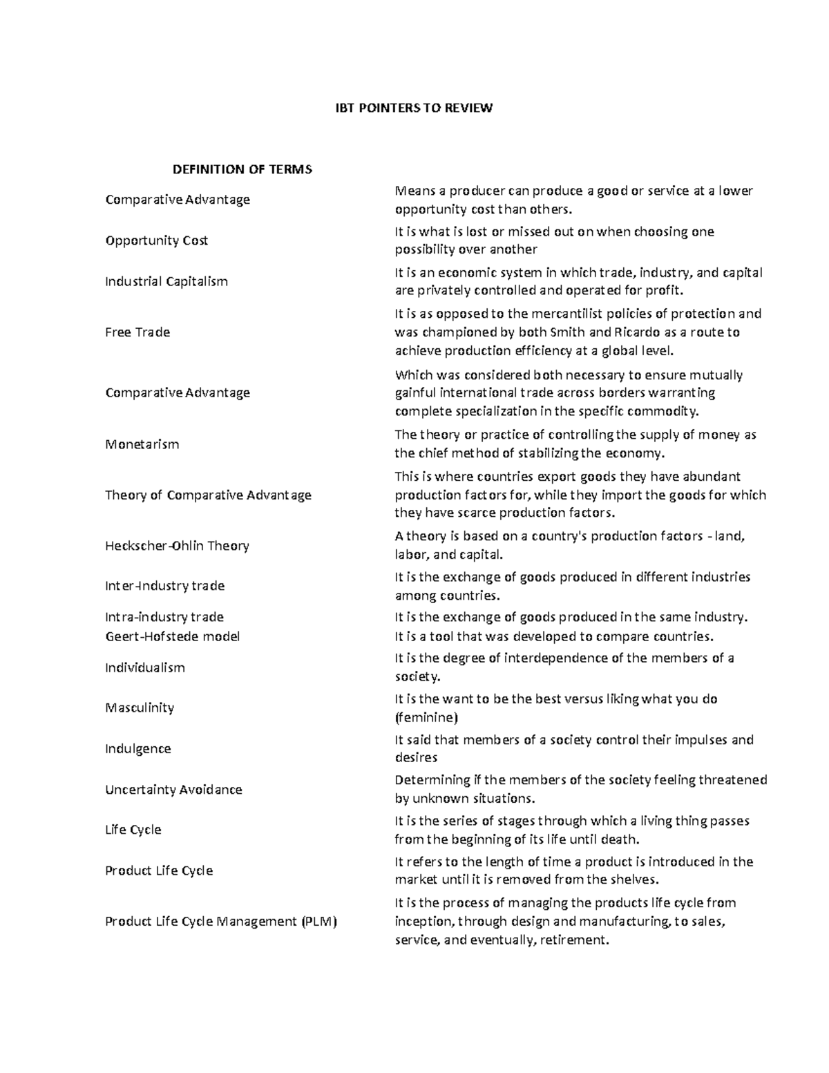 IBT Pointers TO Review - Ibt - IBT POINTERS TO REVIEW DEFINITION OF ...