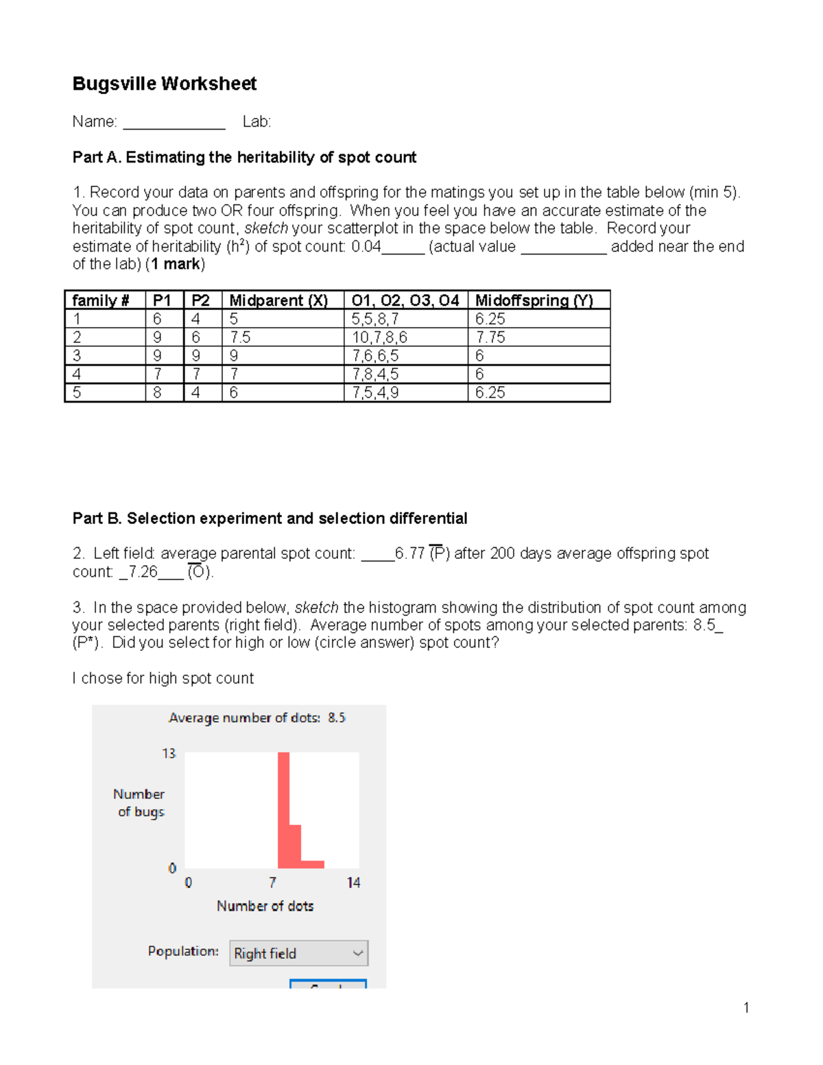 Lab 4 Bugsville - Bugsville Worksheet Name: ____________ Lab: Part A ...