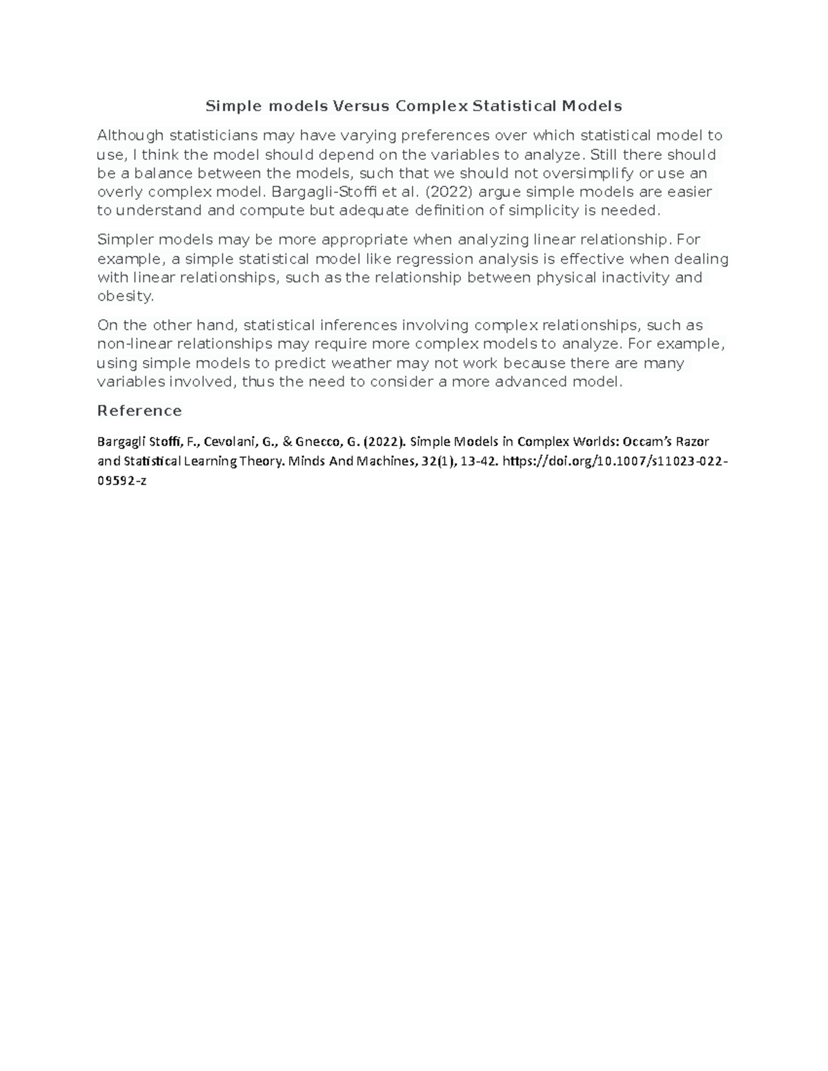 DB 6 - This was unit 6 discussion - Simple models Versus Complex ...