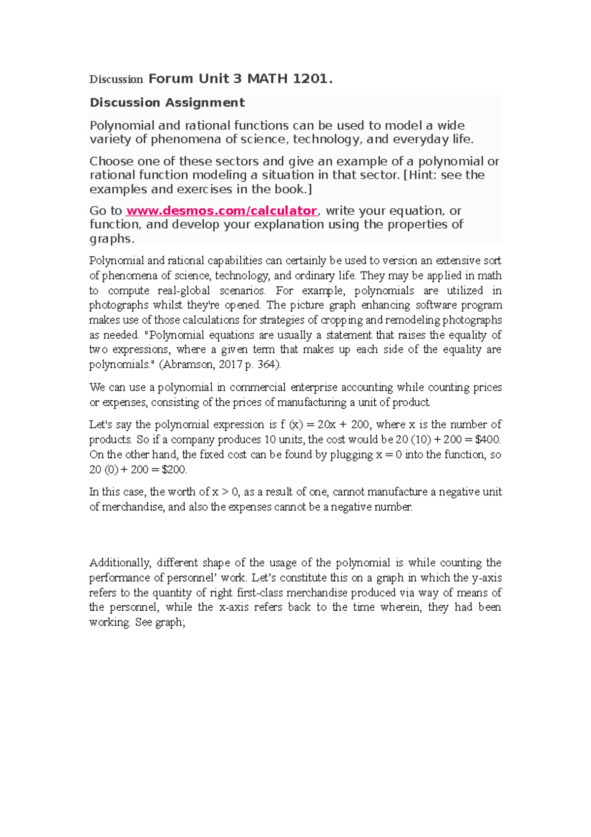 College Algebra Discussion Forum Unit 3 MATH 1201 - Discussion Forum ...