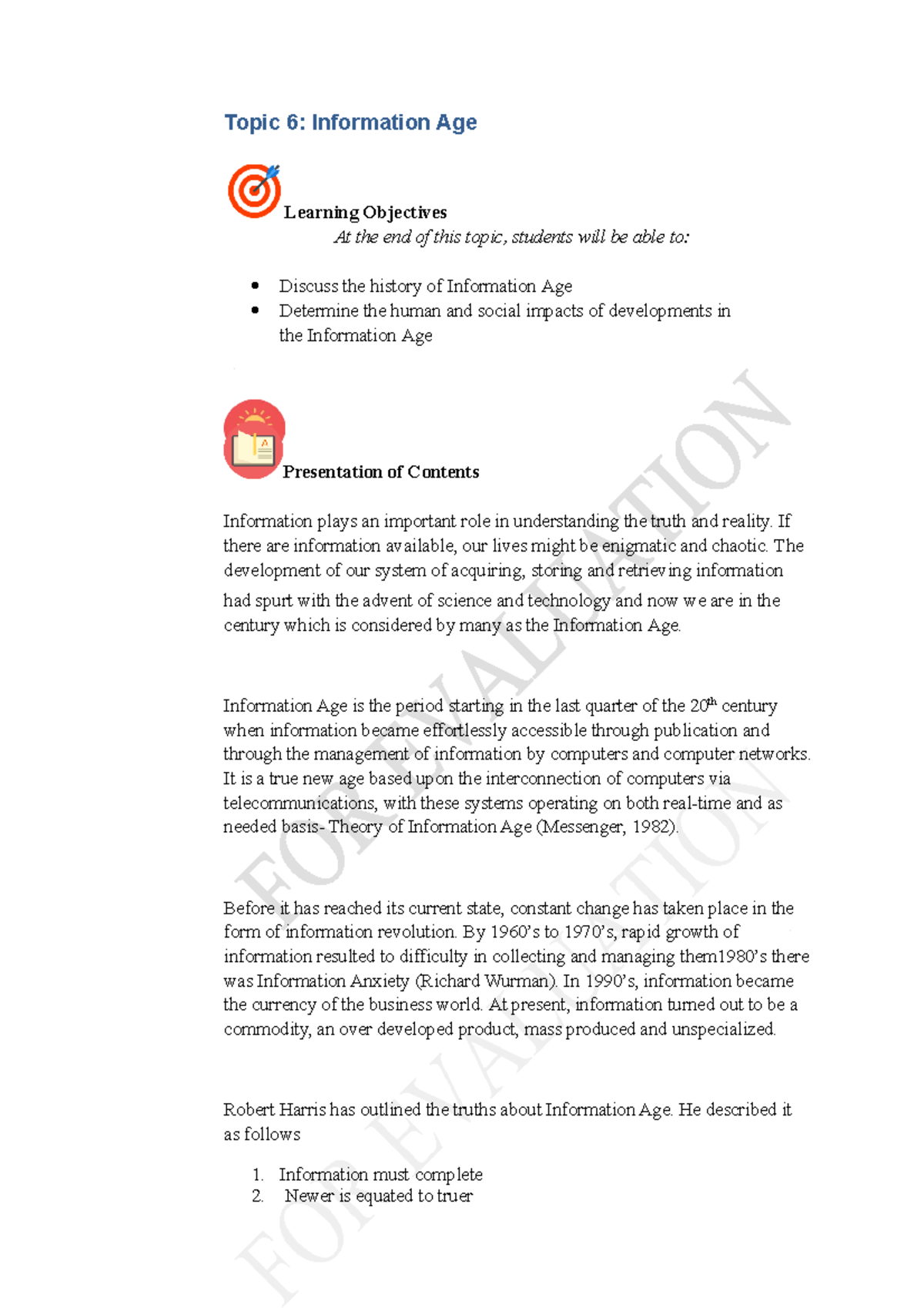 Topic 6 - sts - Topic 6: Information Age Learning Objectives At the end ...