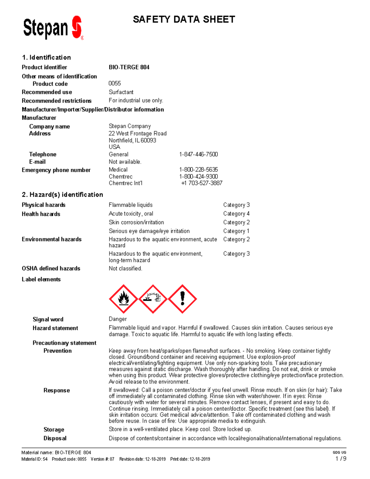 BIO- Terge 804 - mnvbc - SAFETY DATA SHEET 1. Identification Product ...