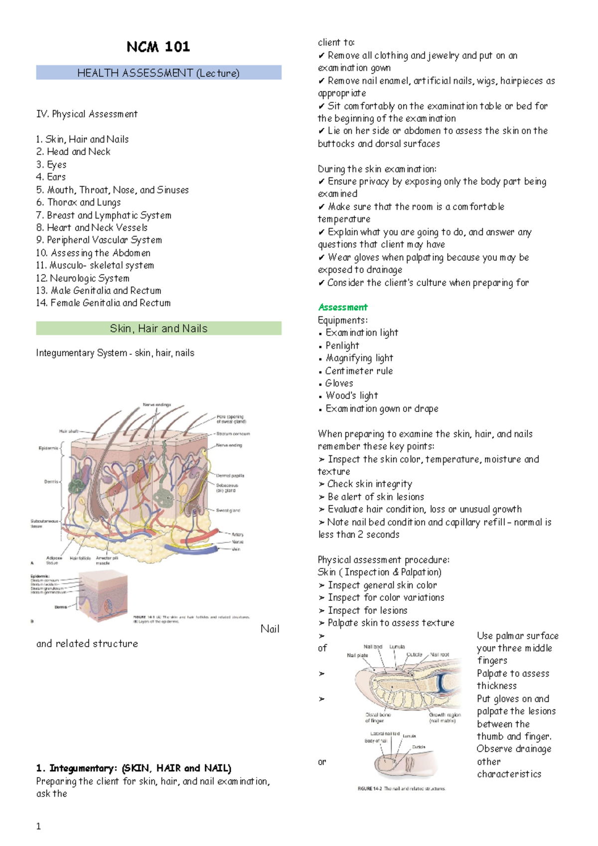 NCM 101 Lecture (midterm) - NCM 101 HEALTH ASSESSMENT (Lecture) IV ...