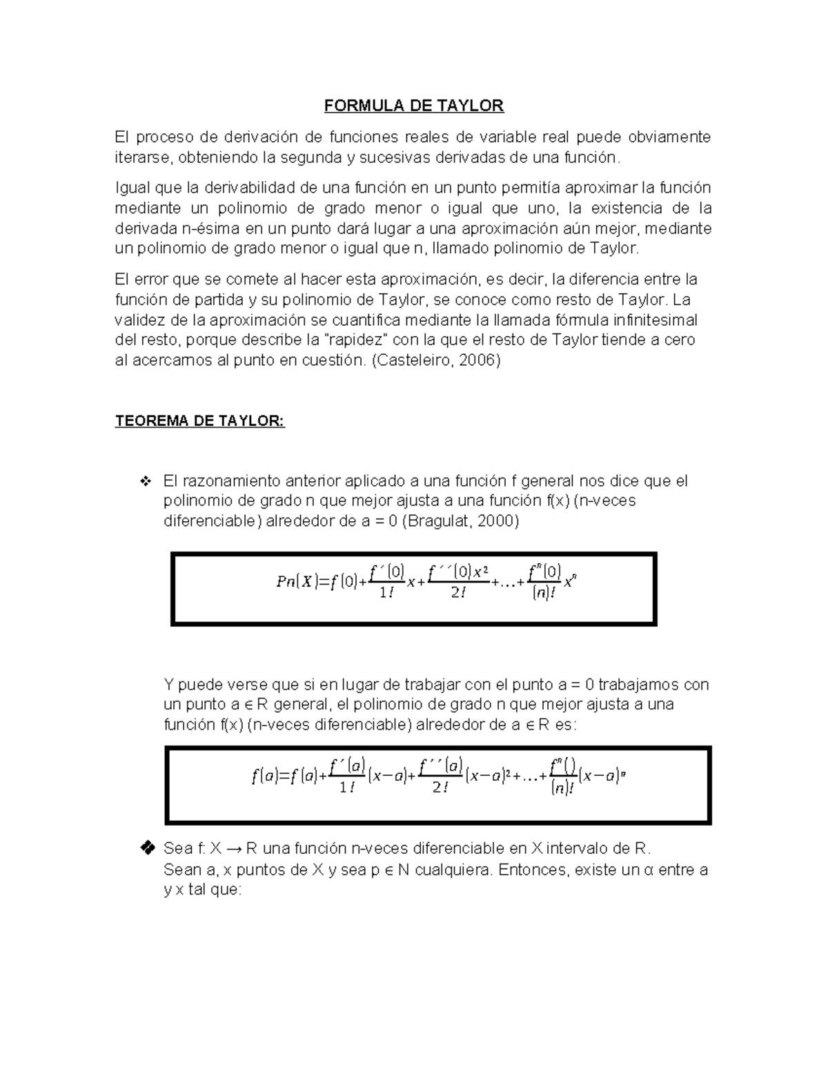 Formula DE Taylor - FORMULA DE TAYLOR El proceso de derivación de ...