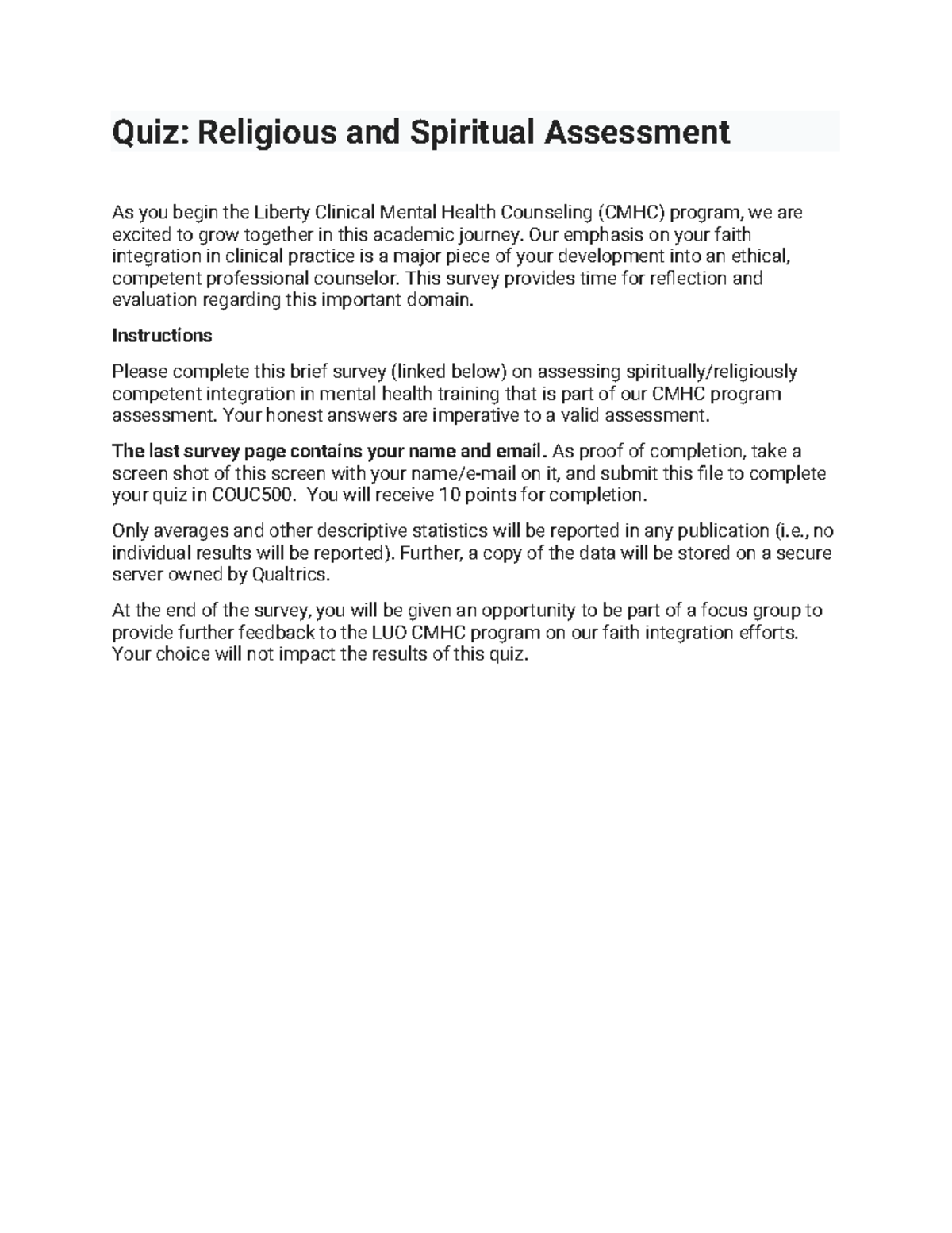 Quiz Religious and Spiritual Assessment - Our emphasis on your faith ...