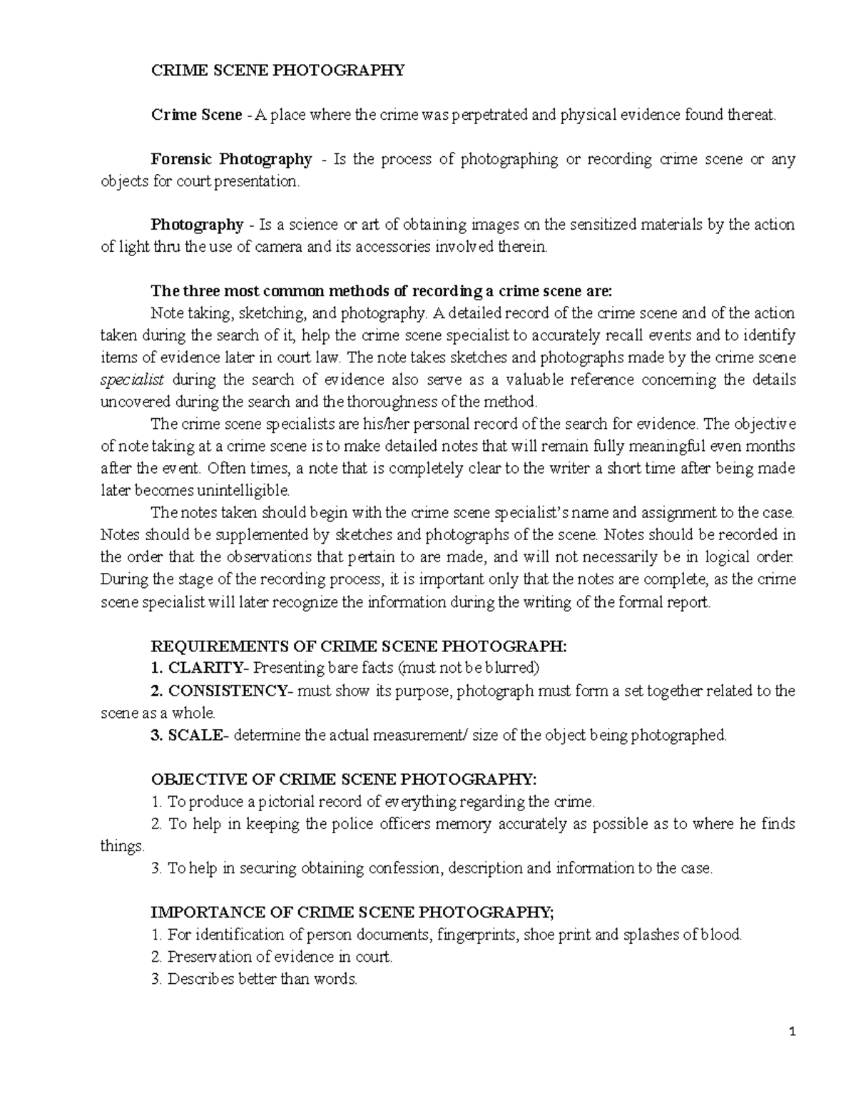 Crime Scene Photography final topic - CRIME SCENE PHOTOGRAPHY Crime ...