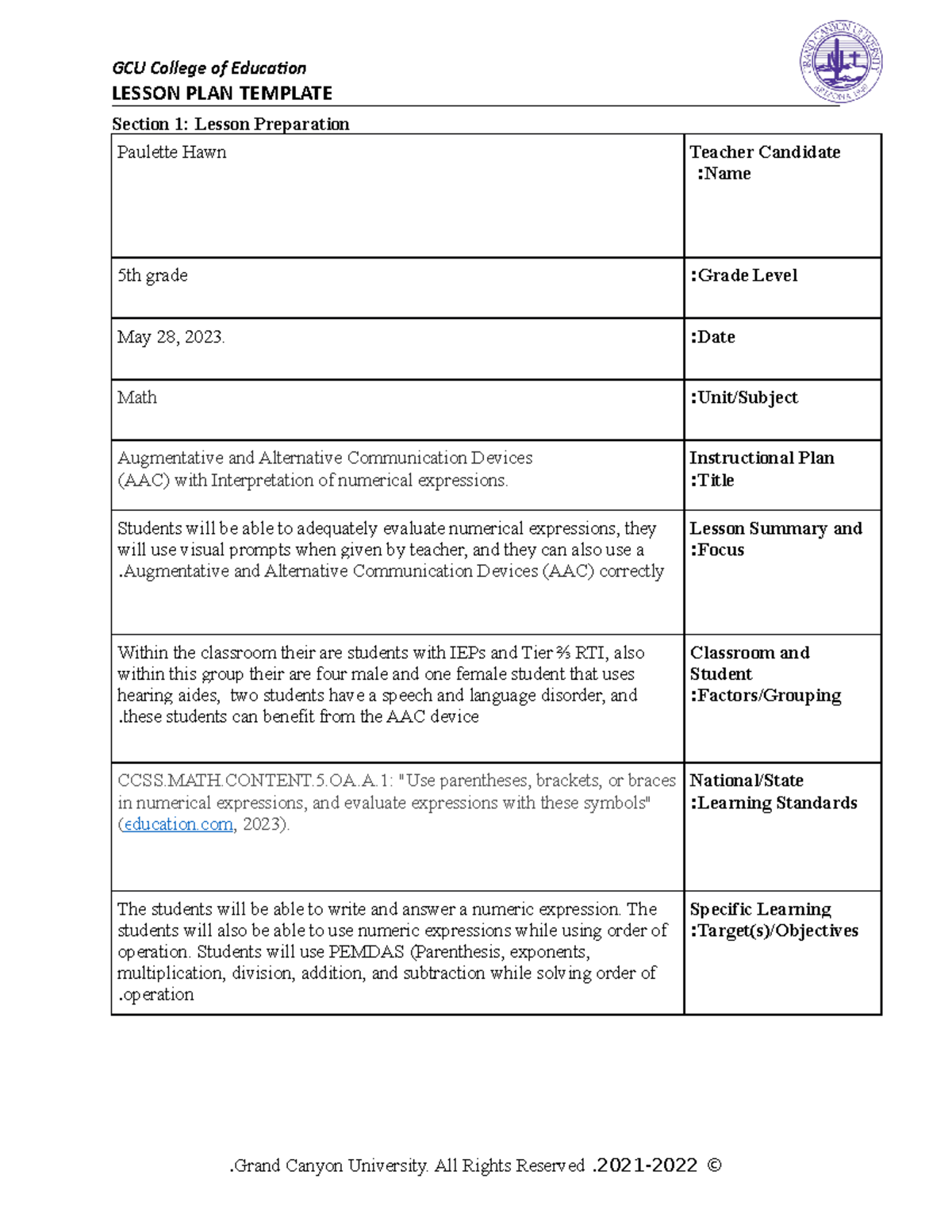 Paulette Hawn SPD 470 Augmentative and Alternative Communication ...