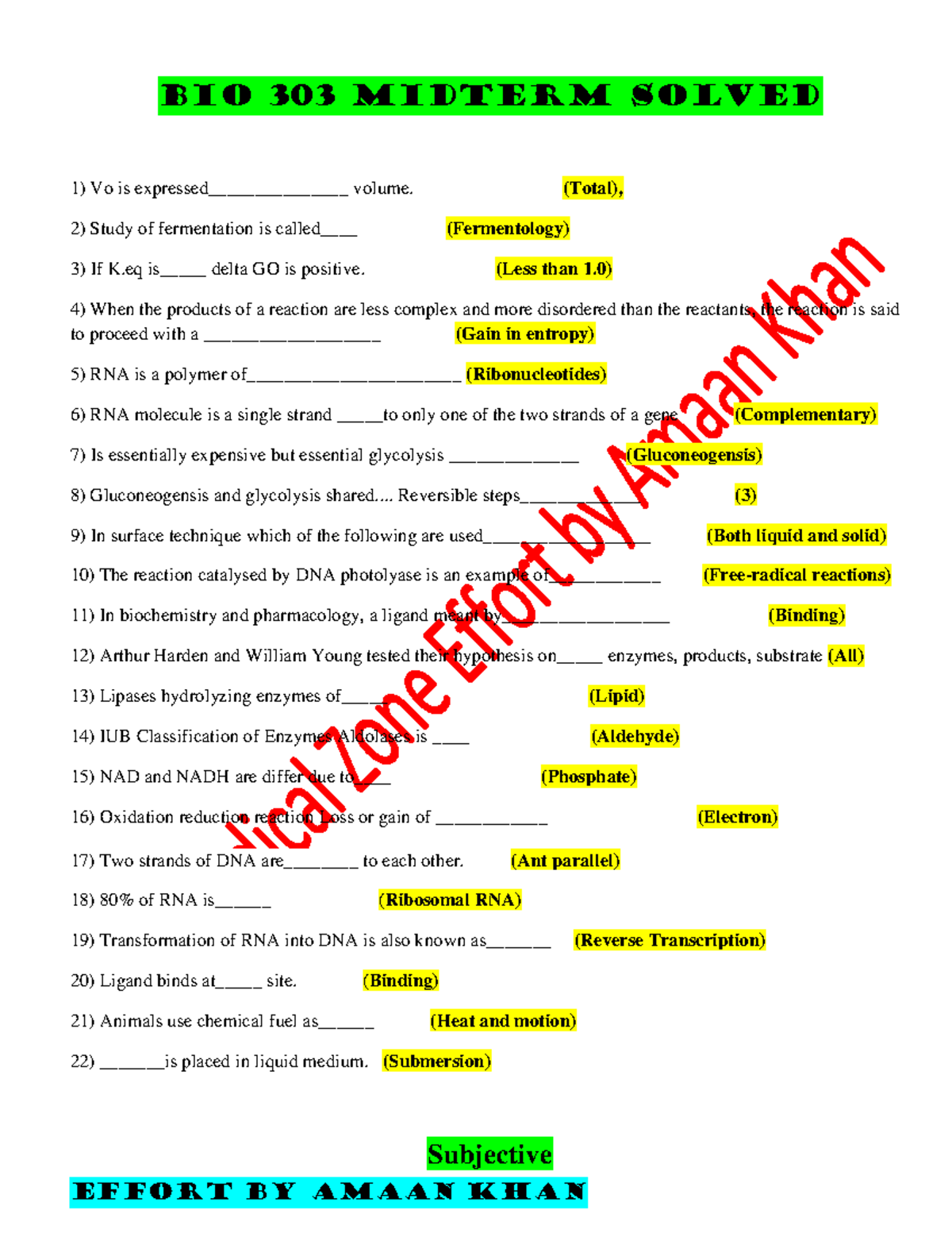 BIO303 Midterm MCQs - Past papers for mid term examination - BIO 303 ...