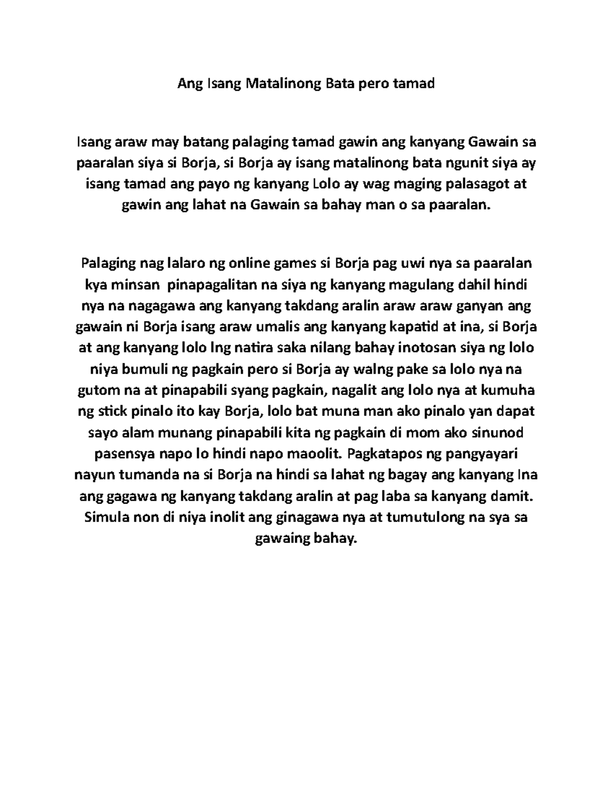 Tamad - lsdvnasvmasl/ - Ang Isang Matalinong Bata pero tamad Isang araw ...