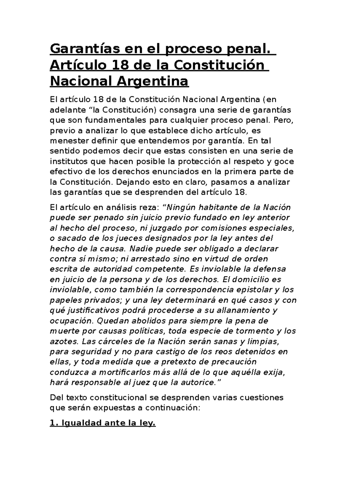 Garantias en el proceso penal - Artículo 18 de la Constitución Nacional ...