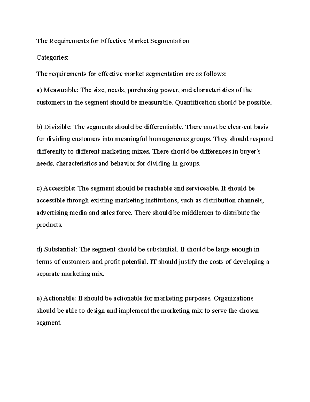 The Requirements for Effective Market Segmentation - The Requirements ...