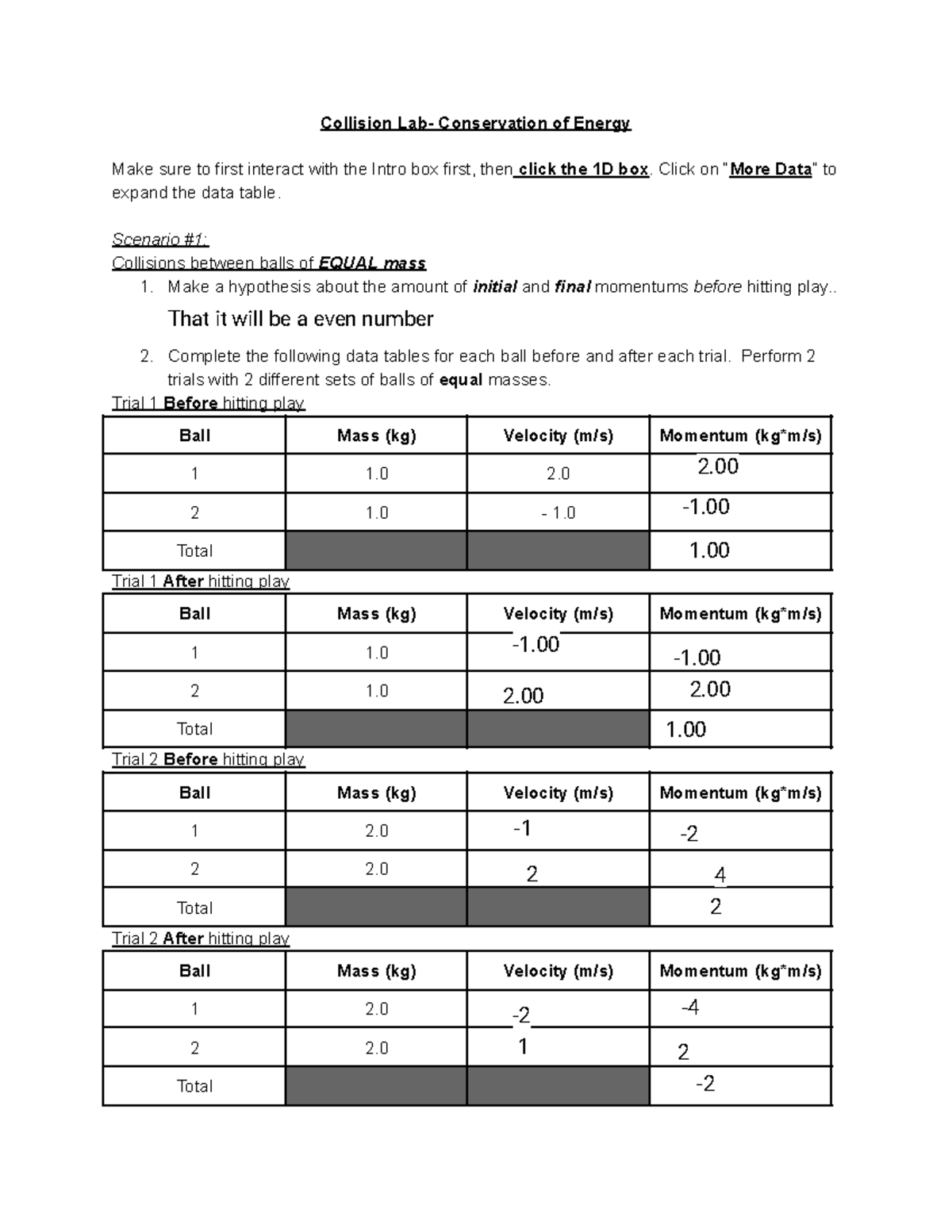 Kelaiah+Brown Grimes+ +Copy+of+Collision+Lab+ +Conservation+of+Energy+ ...