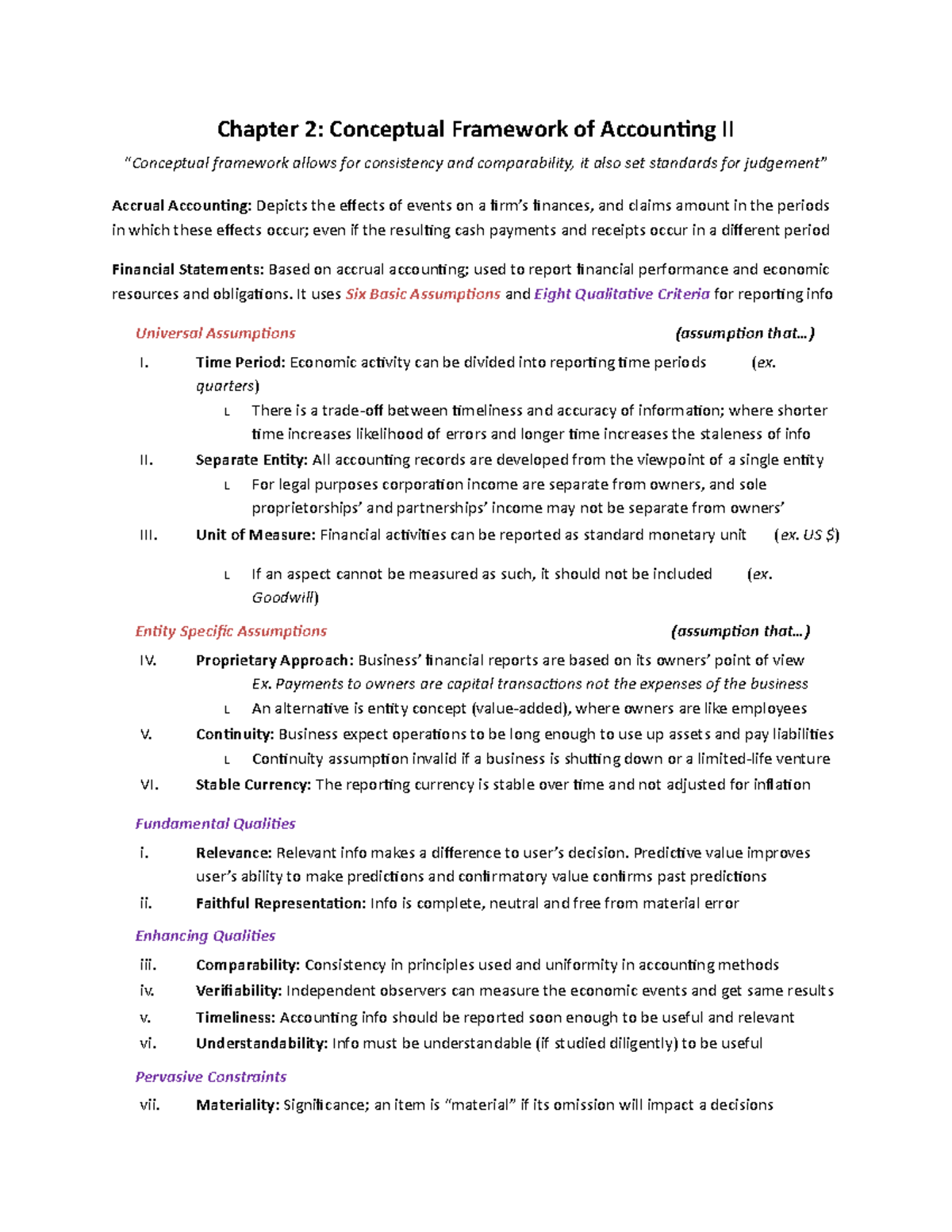 Chapter 2 - Accounting 414 - Chapter 2: Conceptual Framework of Accounting II framework allows ...