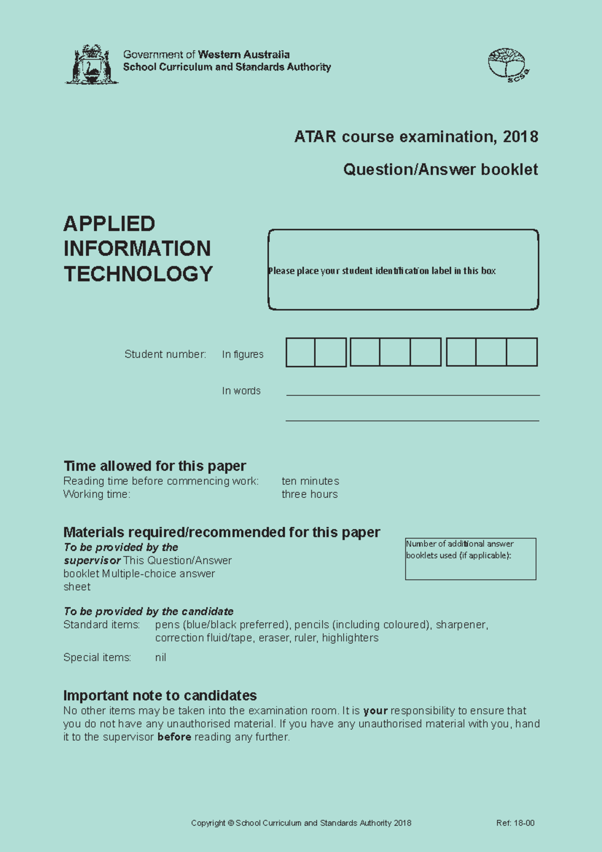 2018 AIT Unit 3 4 Mock Exam - ATAR course examination, 2018 Question ...