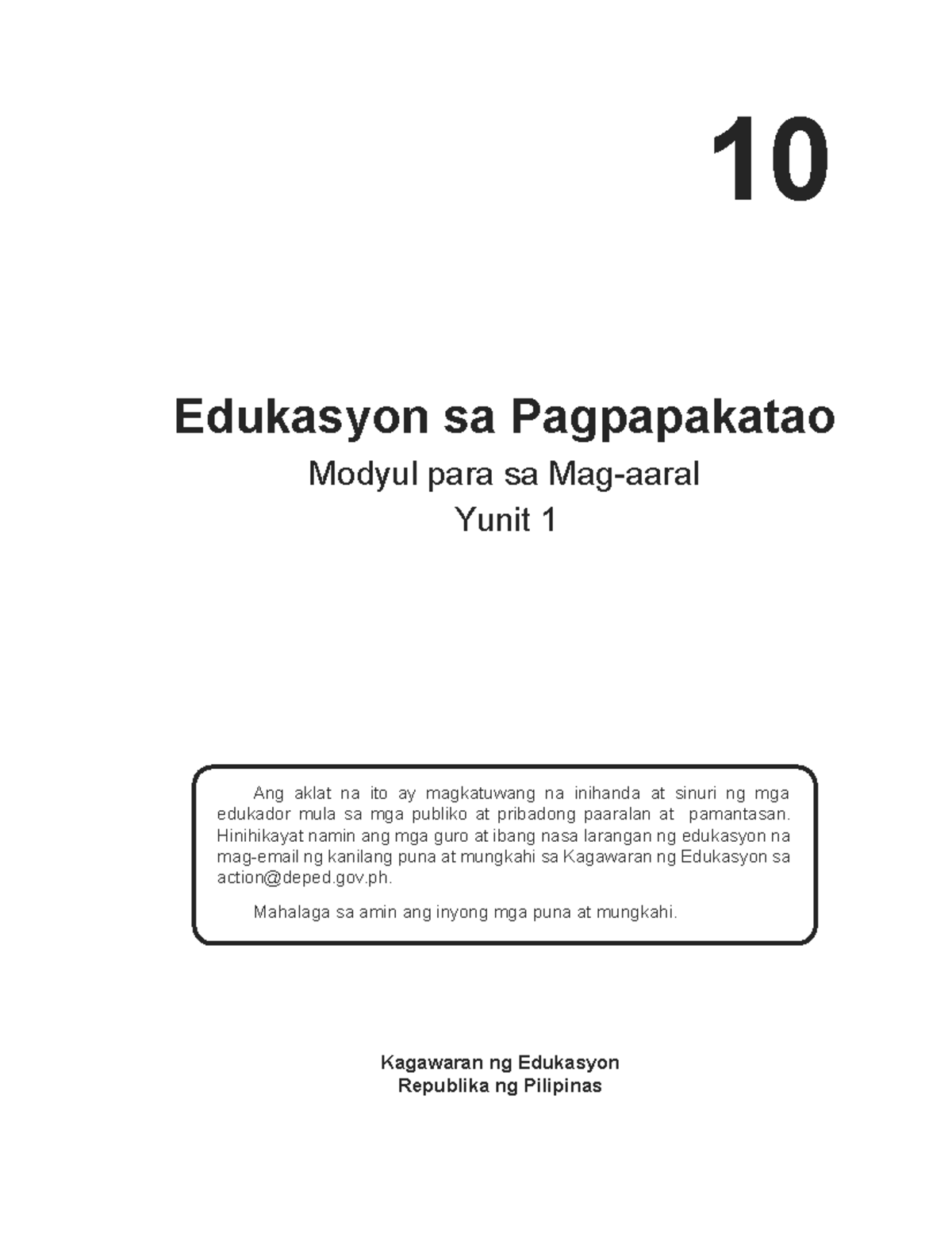 ESP 10 Quarter 1 LM A Learning Module For EsP 10 Edukasyon Sa