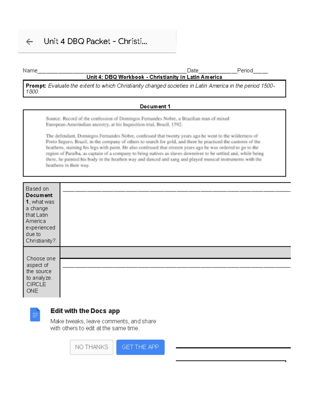 Unit 4 DBQ Packet - Christianity in Latin America - - Studocu