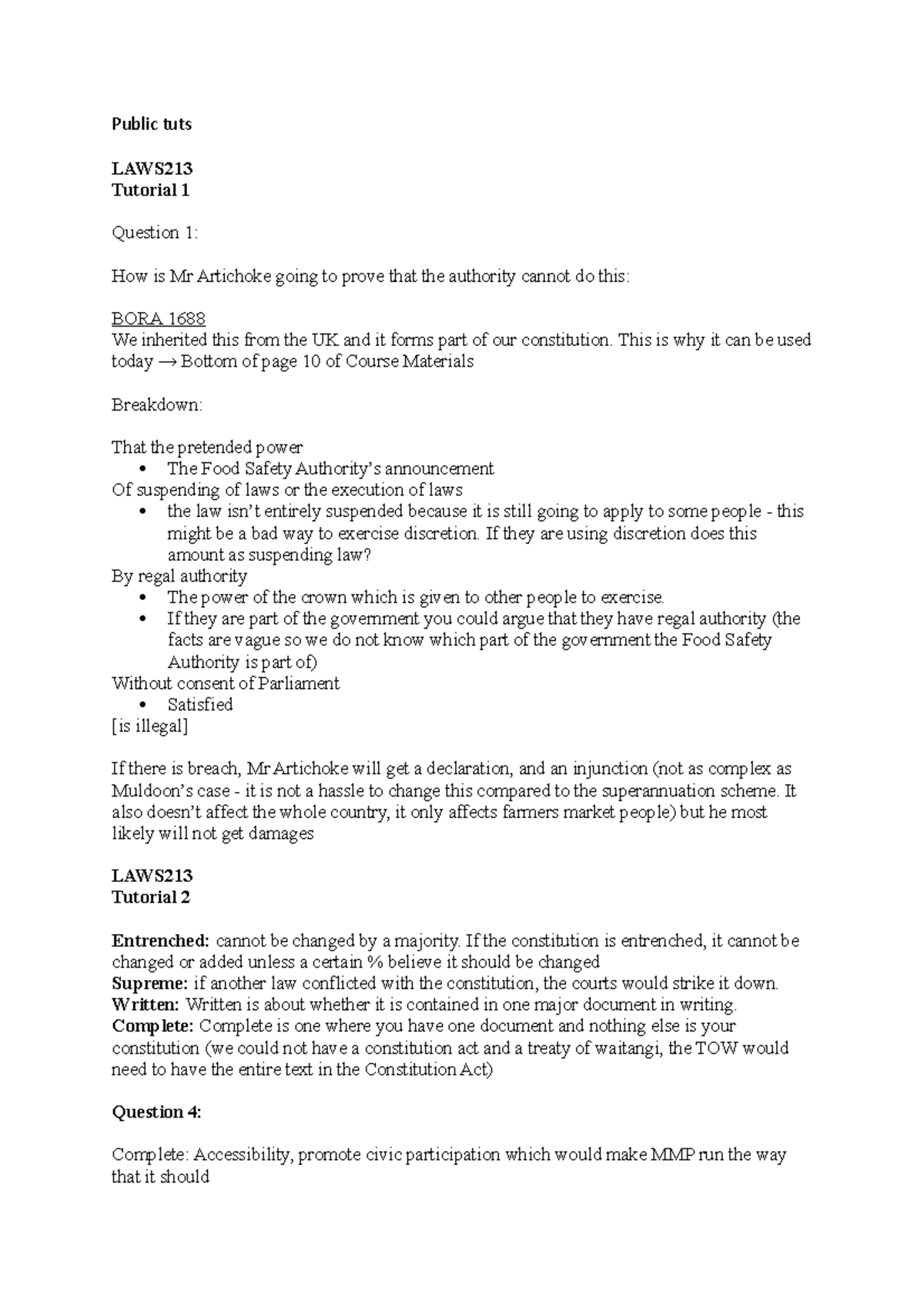 Public Tutorial Notes - Public tuts LAWS213 Tutorial Question 1: How is ...