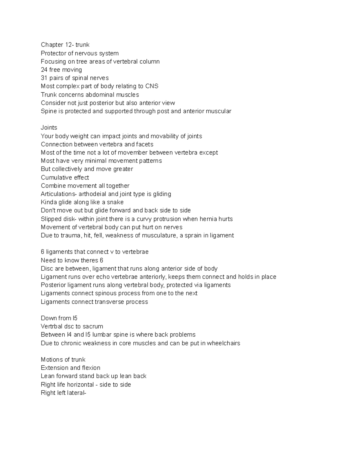 Neck and trunk Notes - Chapter 12- trunk Protector of nervous system ...