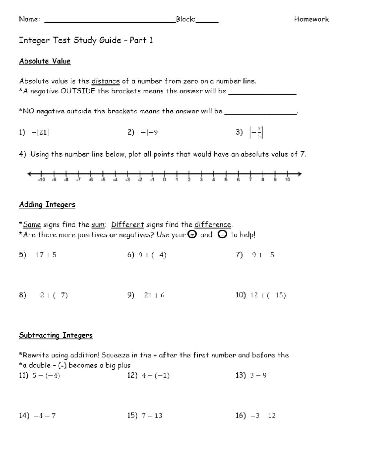 Integer Test Study Guide – Part 1 - Bachelor of Science in Electrical ...