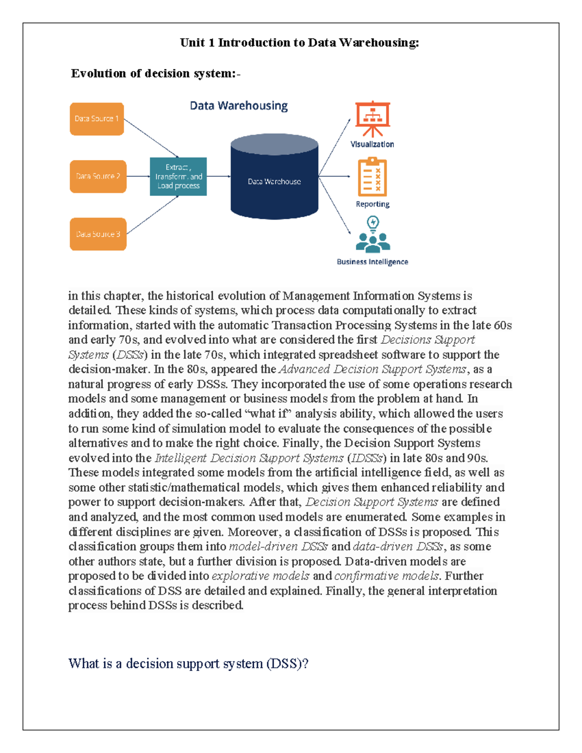 Unit 1 Introduction to Data Warehousing - Unit 1 Introduction to Data Warehousing: Evolution of ...