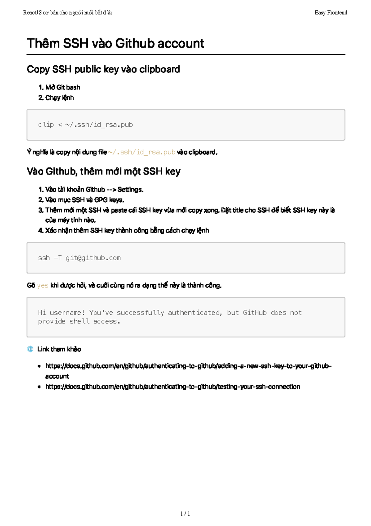 Reactjs 09 Add Ssh To Github Reactjs Cơ Bản Cho Người Mới Bắt đầu Easy Frontend 1 1 Thêm Ssh