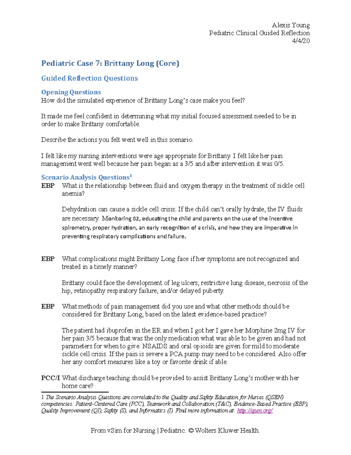 Pediatric Case 7 Brittany Guided Reflection - Alexis Young Pediatric ...