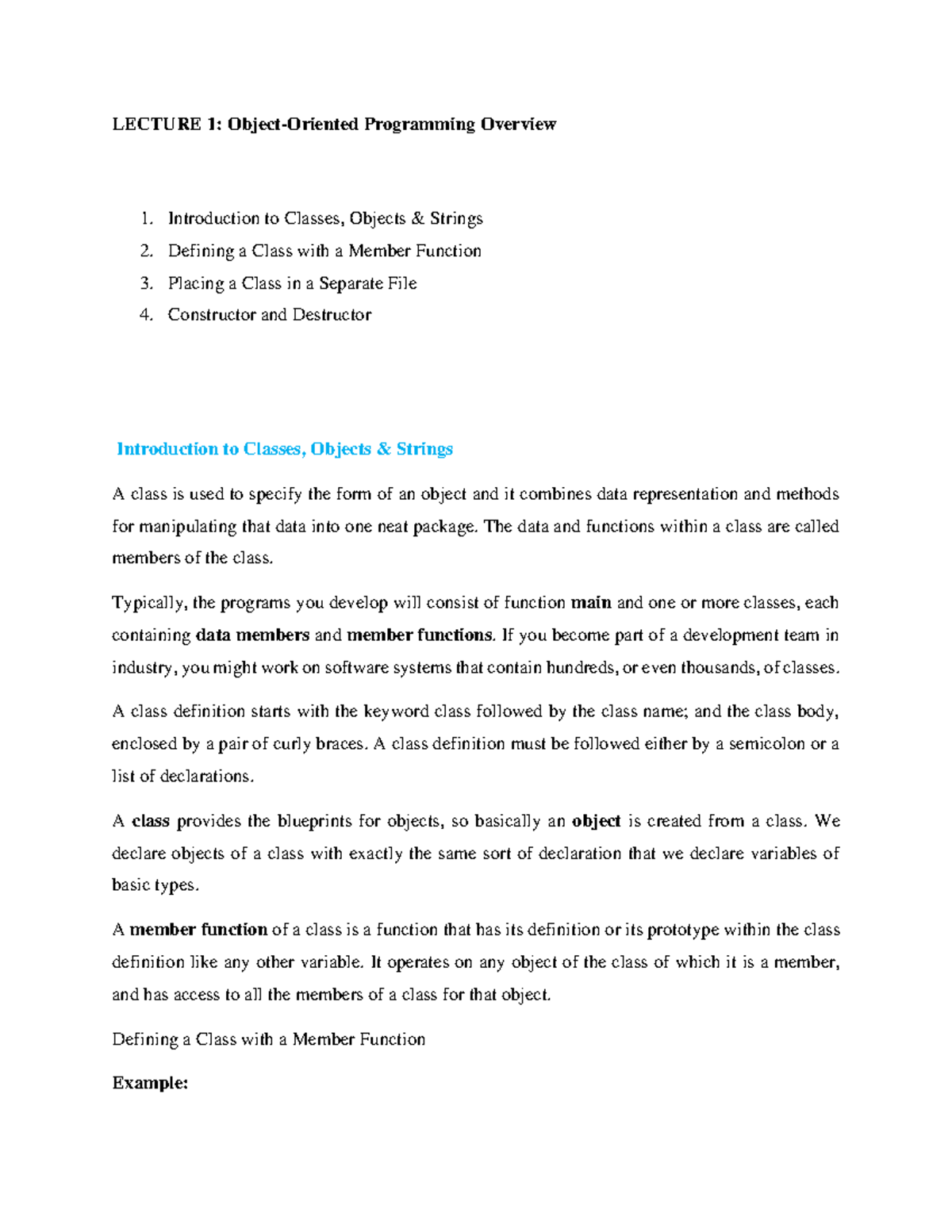 1 Lecture 1 Object-Oriented Programming Overview - LECTURE 1: Object-Oriented Programming ...