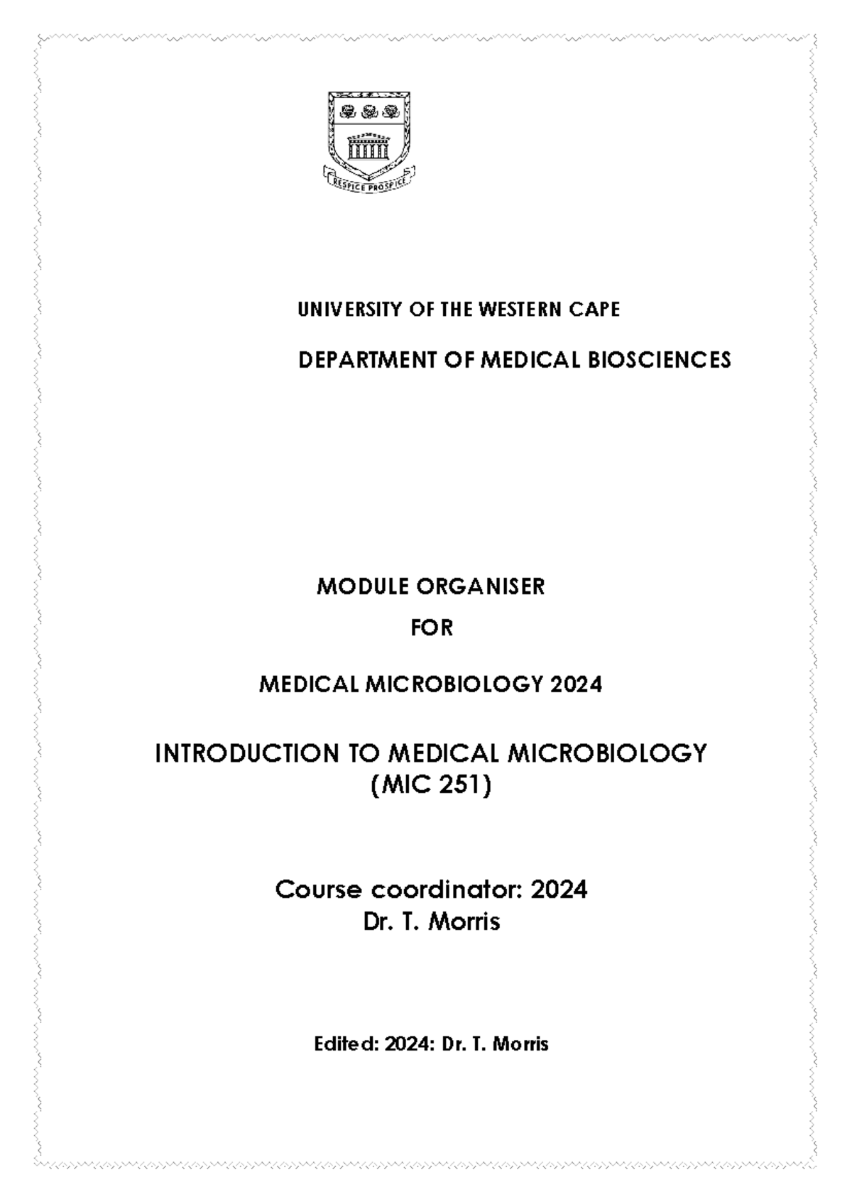 Module organizer MIC 251 2024 Final Version - UNIVERSITY OF THE WESTERN ...