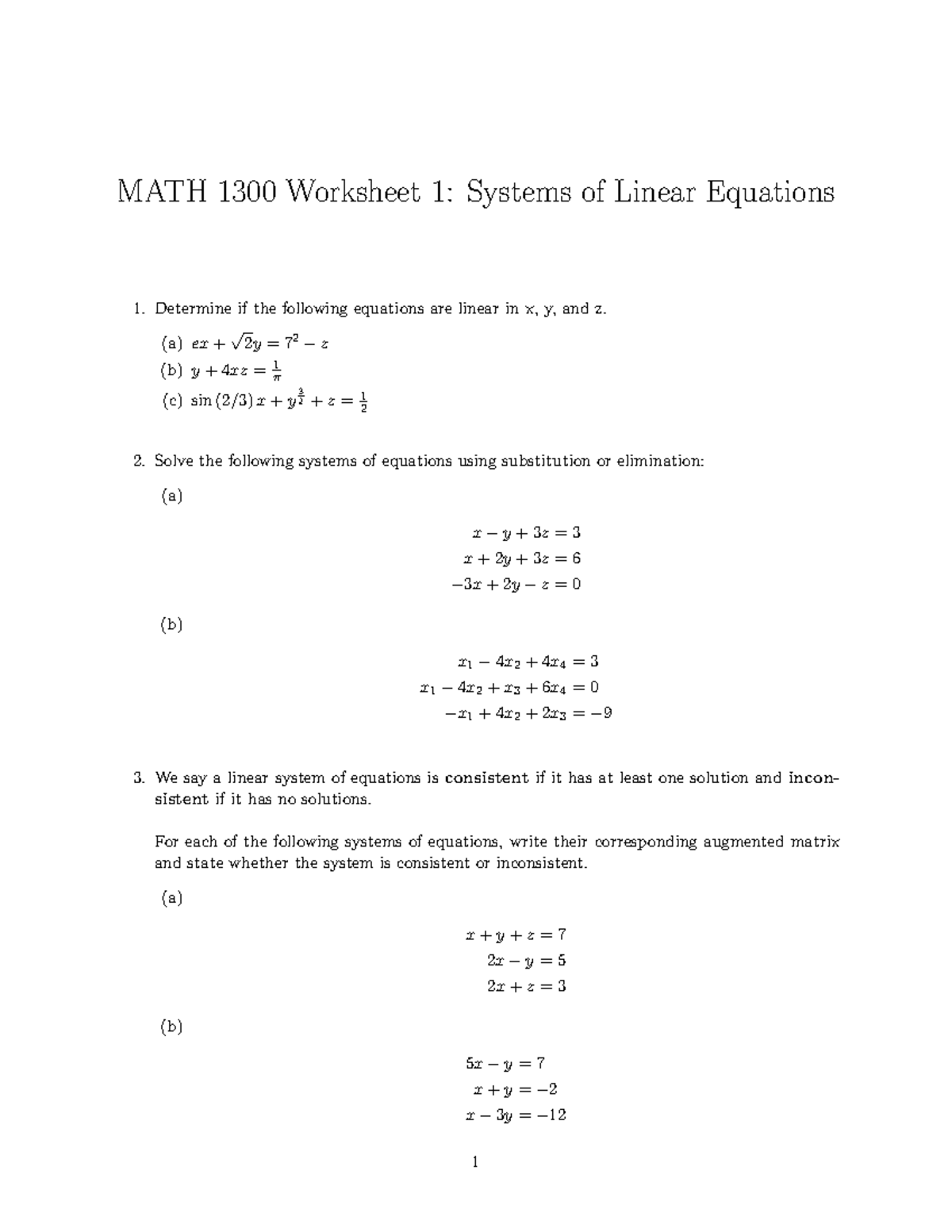 Lab Worksheets - MATH 1300 Worksheet 1: Systems of Linear Equations ...