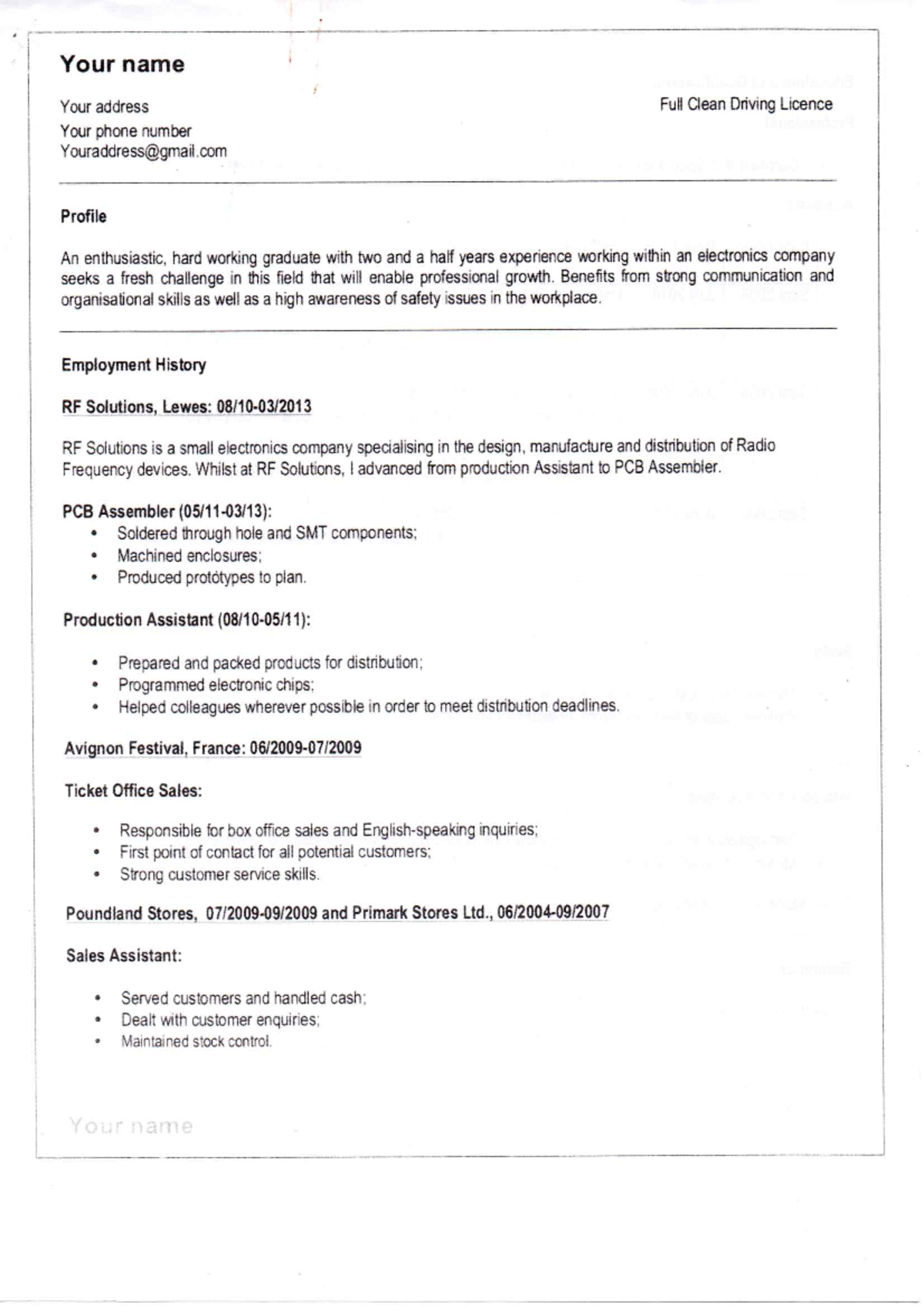 CV English Examples - exemple de cv anglais - Relations Internationales ...