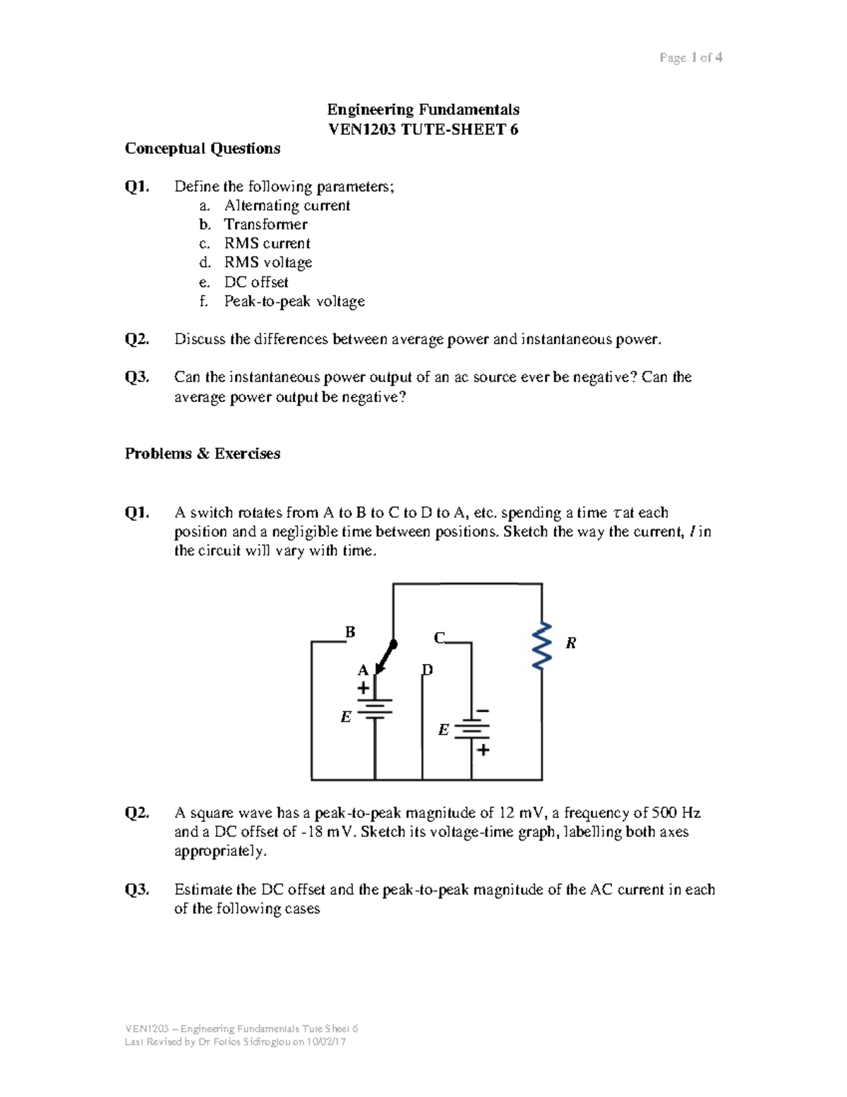 VEN1203 tute06 - AC Circuits - VEN1203 – Engineering Fundamentals T ute ...