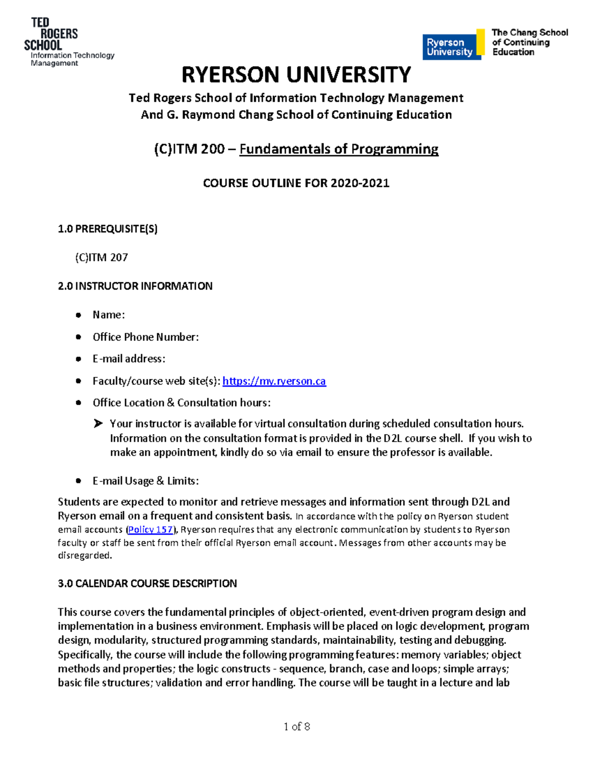 ITM200 - Syllabus - RYERSON UNIVERSITY Ted Rogers School of Information ...