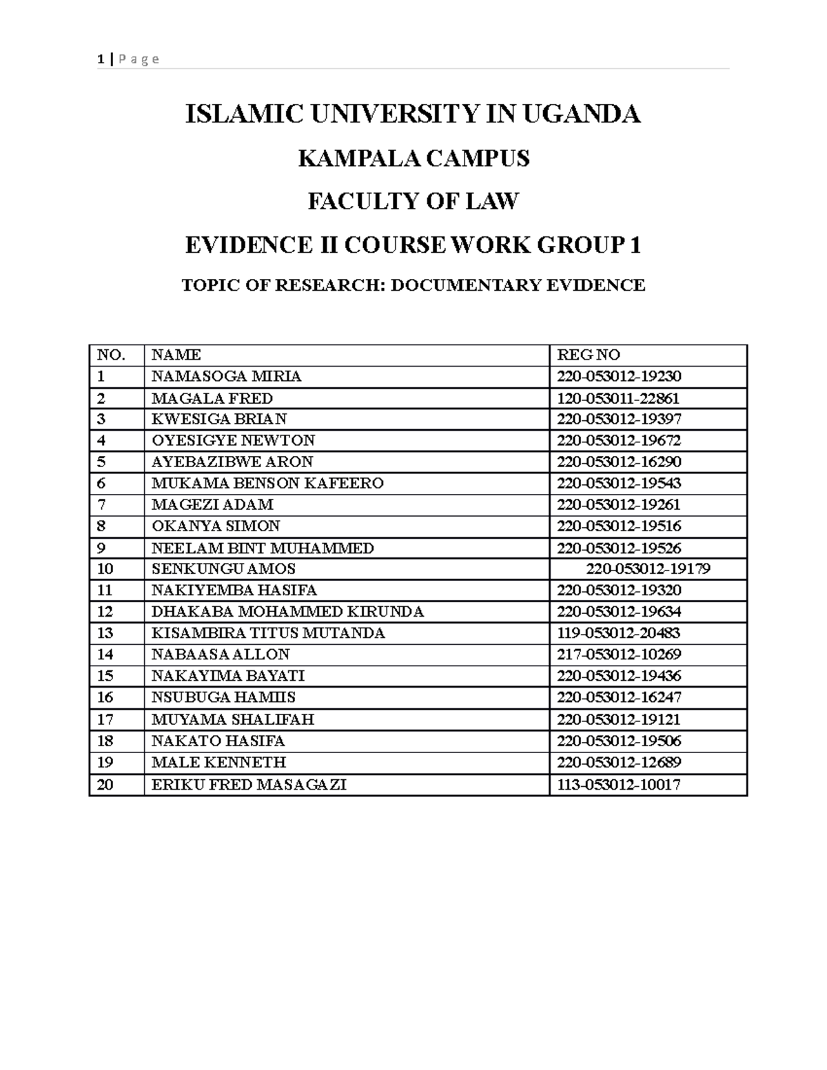 Documentary Evidence final ii - ISLAMIC UNIVERSITY IN UGANDA KAMPALA ...