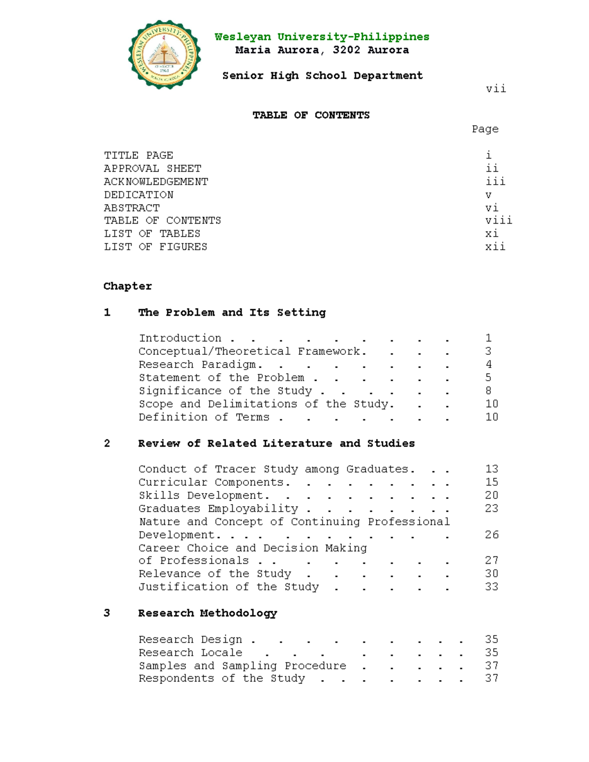 Table-of-Contents-New - Maria Aurora, 3202 Aurora Senior High School ...