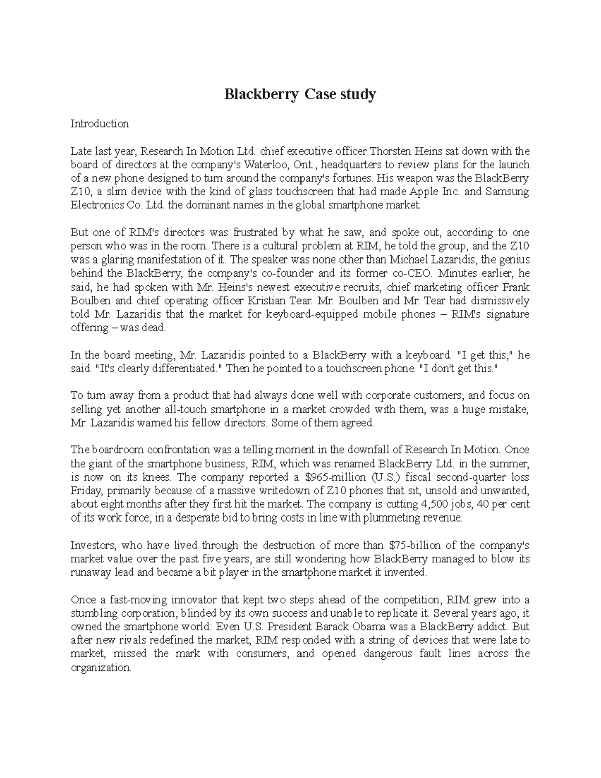 Blackberry Case study - Blackberry Case study Introduction Late last ...