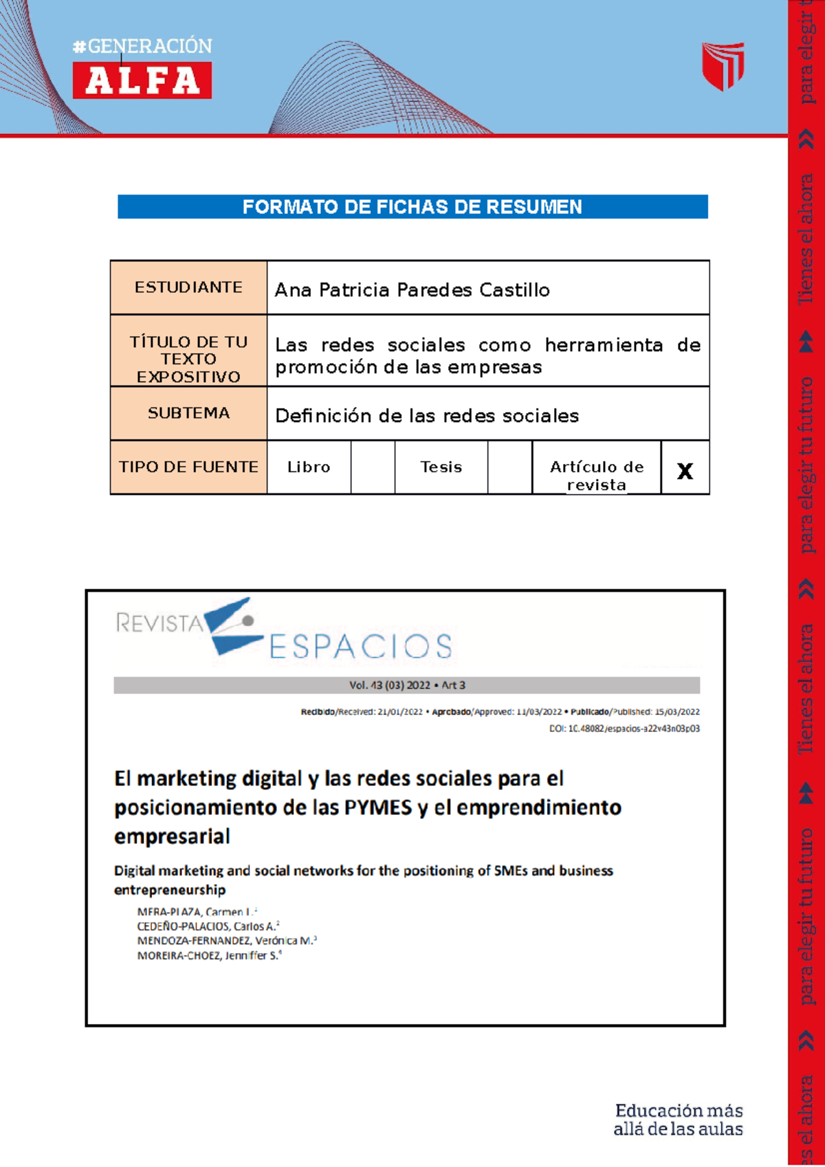 Formato PARA LA Ficha DE Resumen - | FORMATO DE FICHAS DE RESUMEN ...