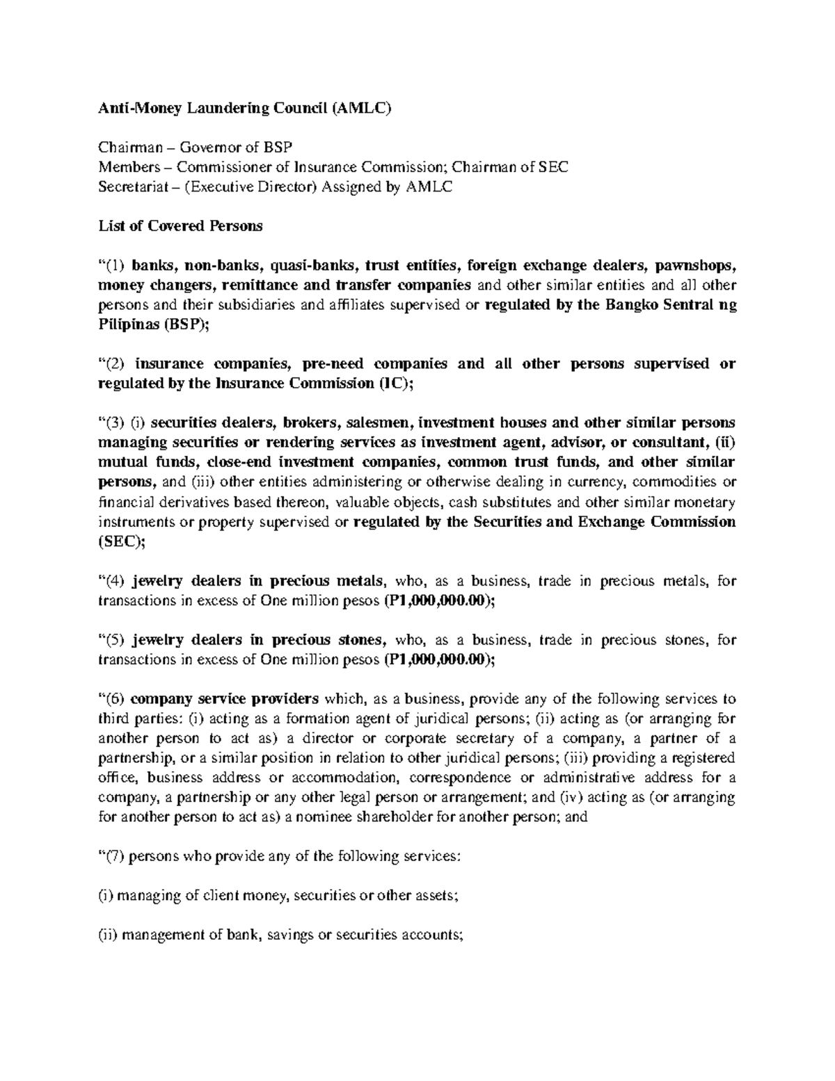 Important Lists in Anti Money Laundering Act - Anti-Money Laundering ...