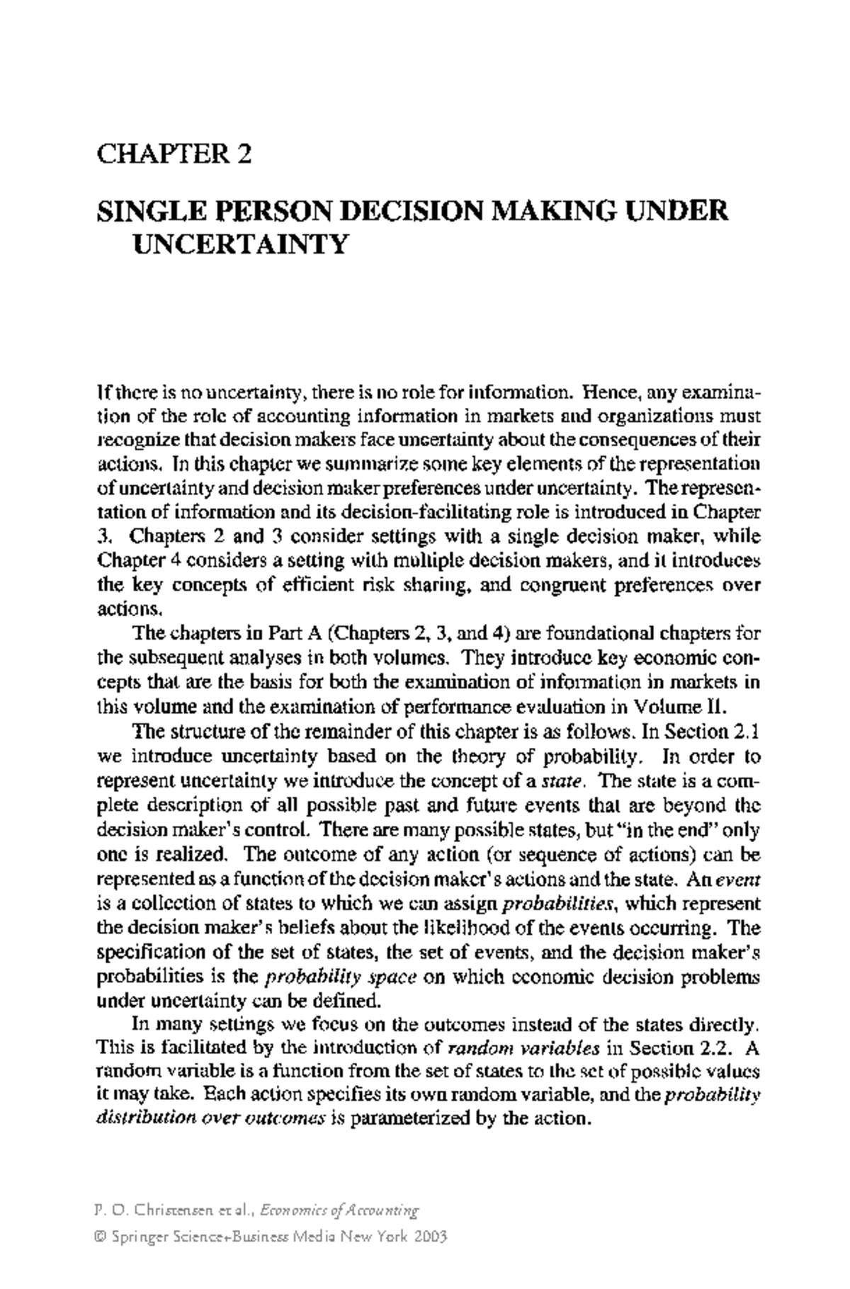 978-1-4615-1133-5 2 - acc - CHAPTER 2 SINGLE PERSON DECISION MAKING UNDER UNCERTAINTY If there ...
