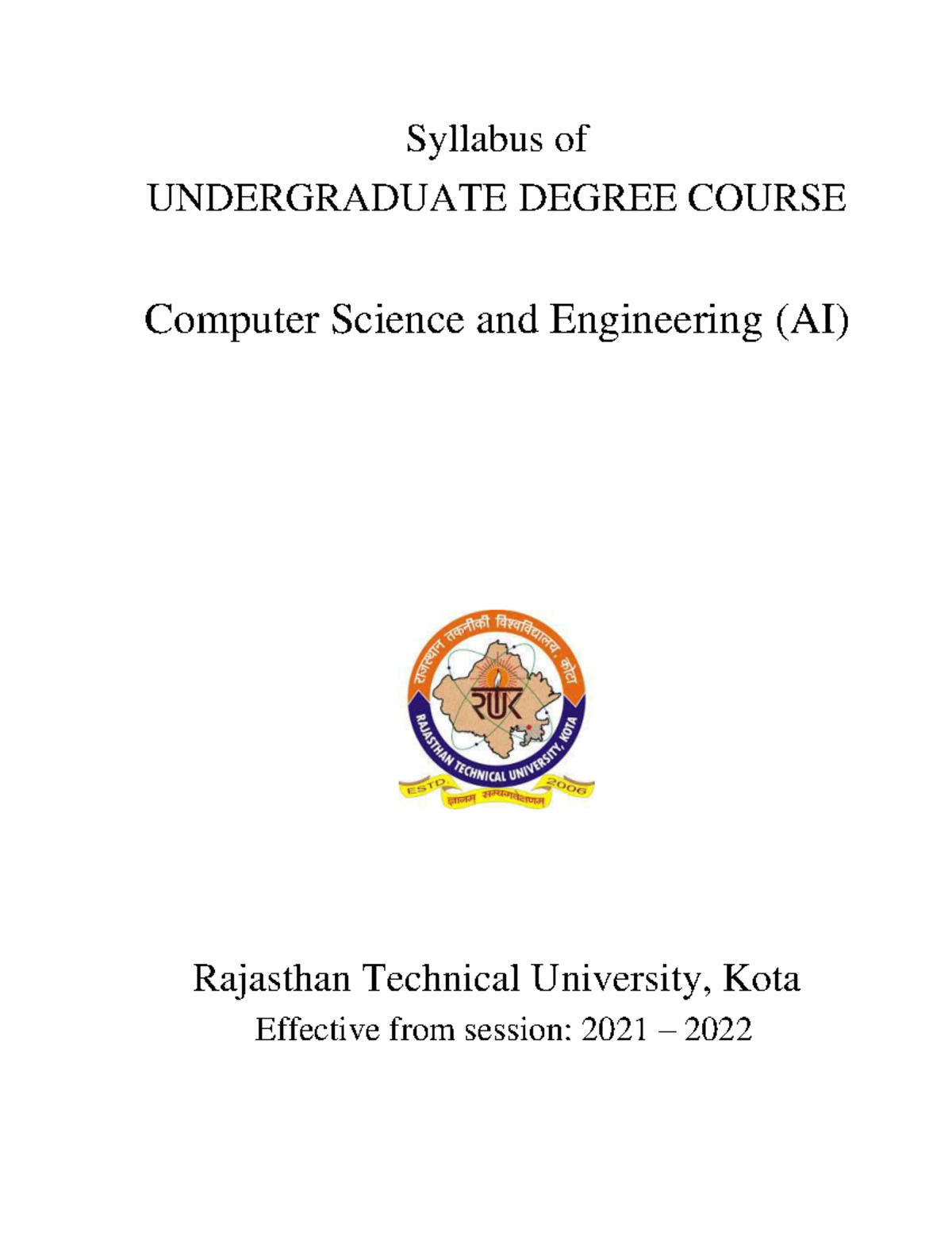 Syllabus CS III (AI) - Syllabus of UNDERGRADUATE DEGREE COURSE Computer Science and Engineering ...
