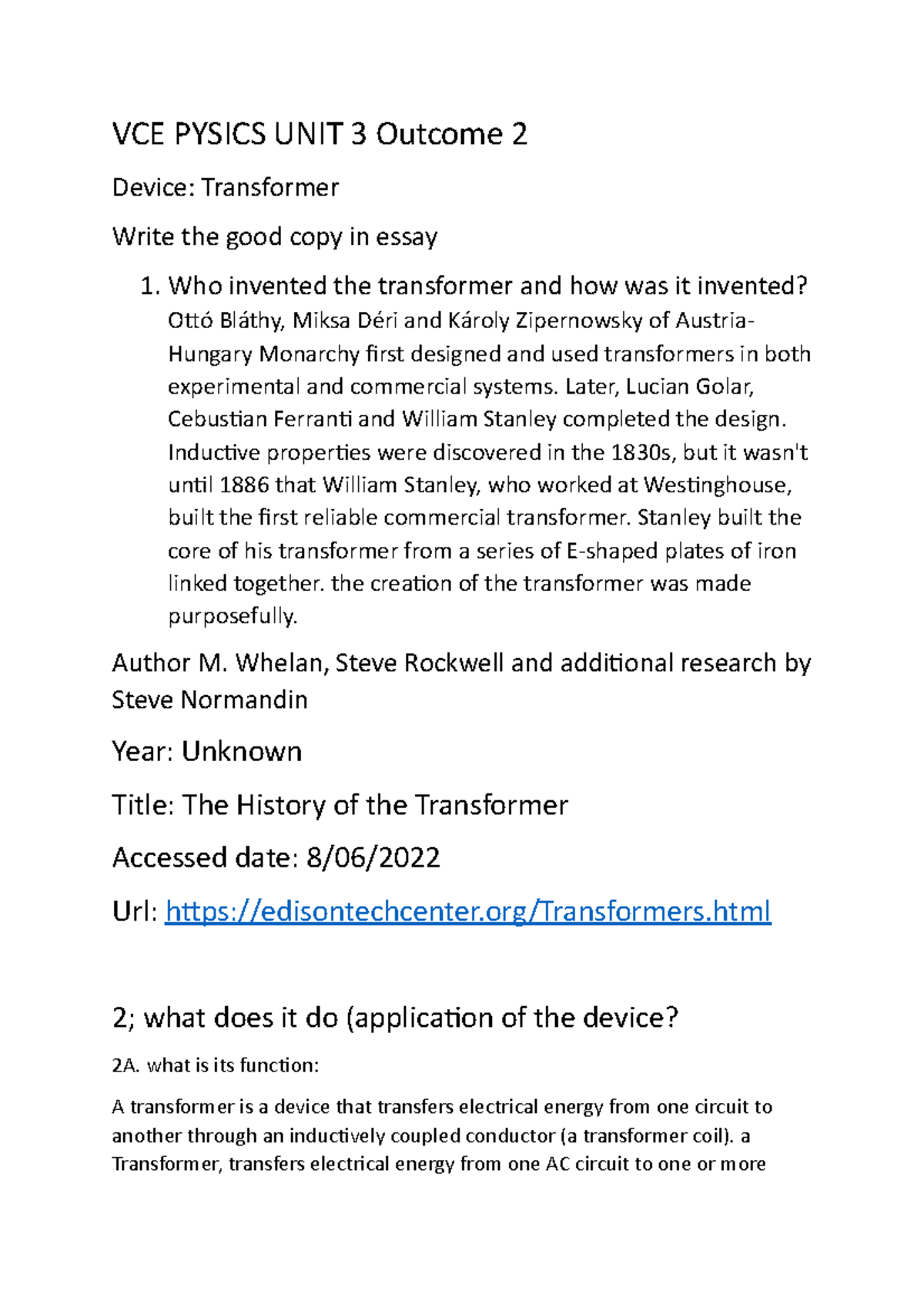 VCE Pysics UNIT 3 Outcome 2 - VCE PYSICS UNIT 3 Outcome 2 Device ...