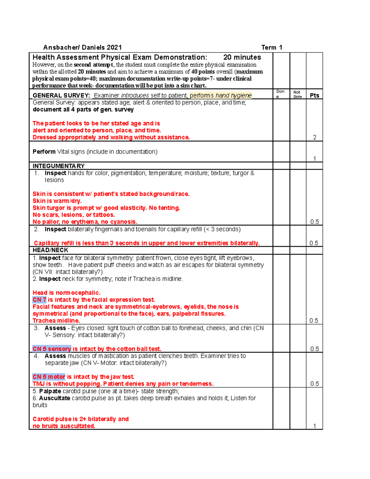 Head to Toe Verbiage - Ansbacher/ Daniels 2021 Term 1 Health Assessment ...