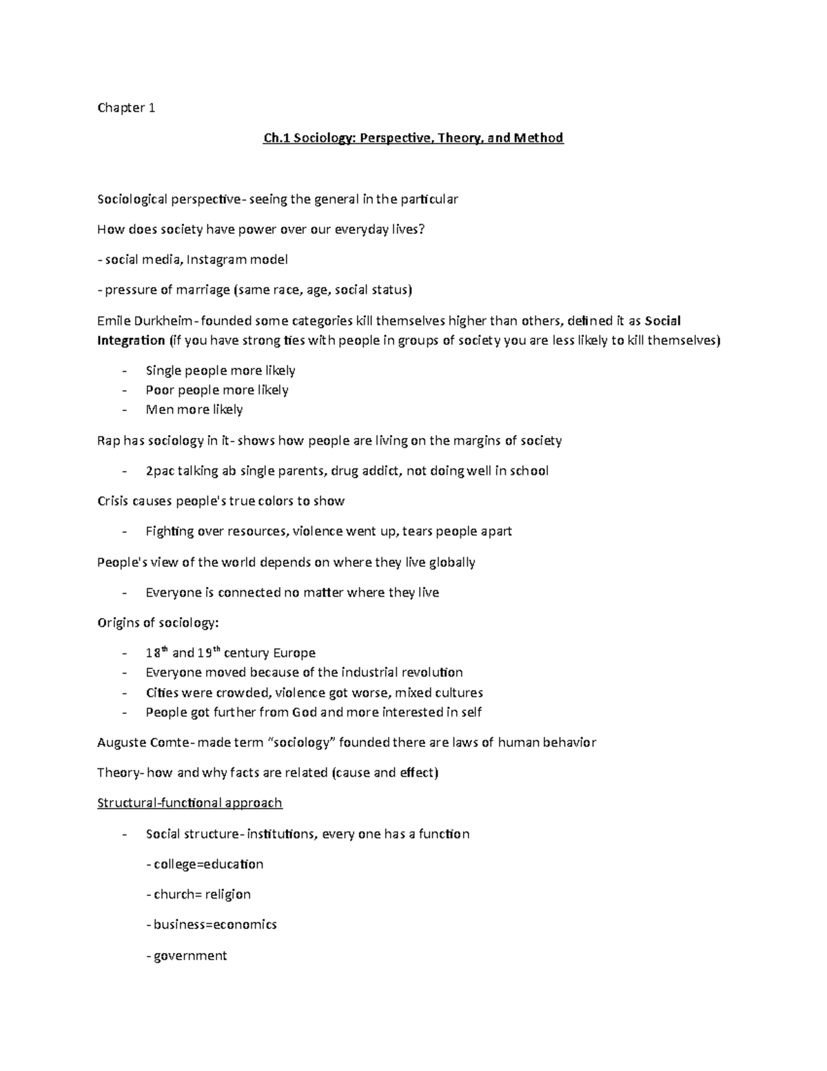 Sociology ch. 1 - Chapter 1 Ch Sociology: Perspective, Theory, and ...