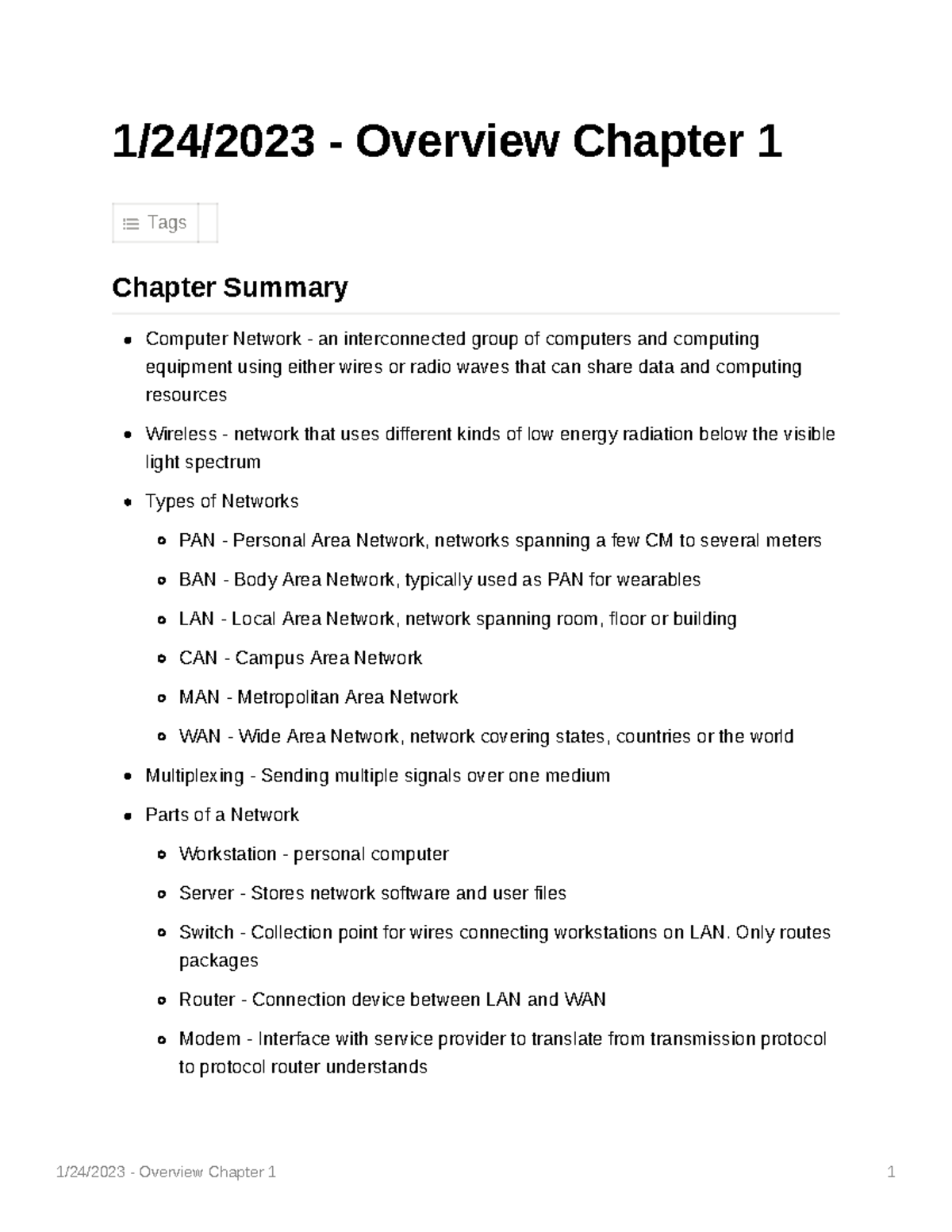 1242023 - Overview Chapter 1 - 1/24/2023 - Overview Chapter 1 Tags Chapter Summary Computer ...