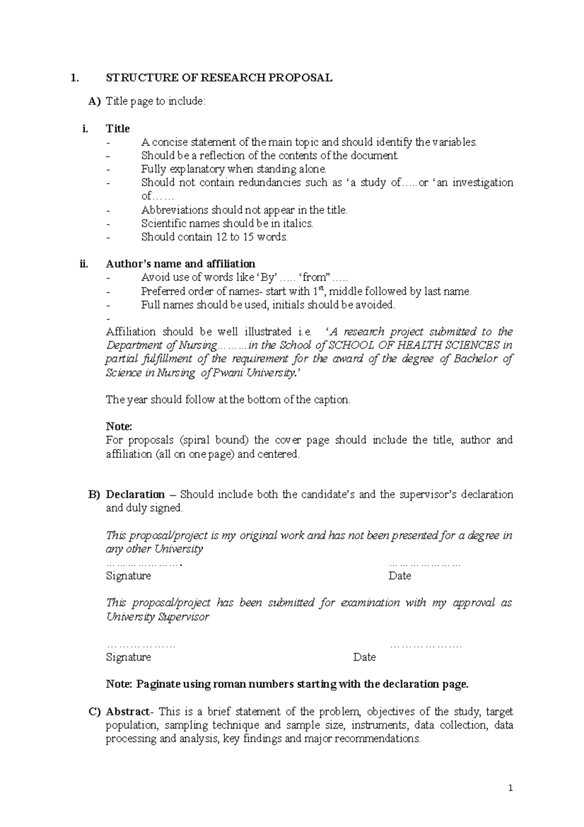 Research Proposal and Project Guidelines - 1. STRUCTURE OF RESEARCH ...