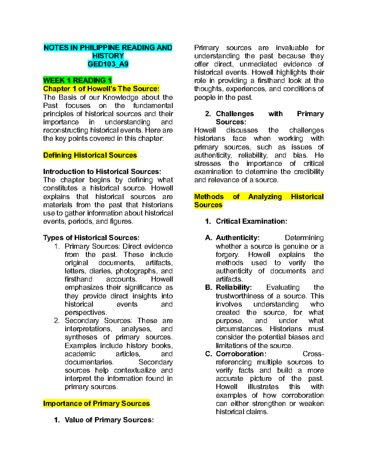 GED 103 Summary of Lectures Points to Review Module 1 Exam - NOTES IN ...