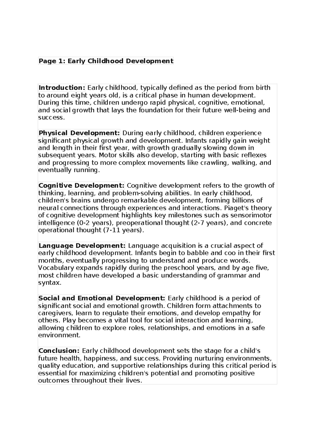 Early childhood dev - Notes - Page 1: Early Childhood Development ...