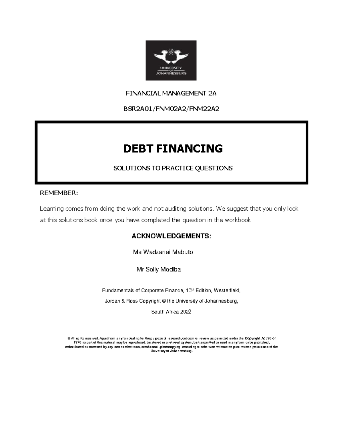 Debt Financing Solutions to Practice Questions - FINANCIAL MANAGEMENT ...